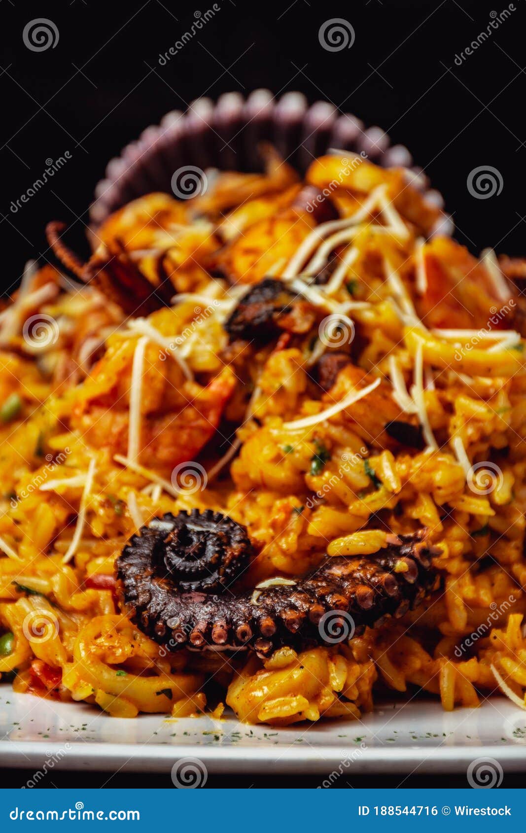 Fried Rice with Grilled Octopus Tentacles Stock Photo - Image of ...