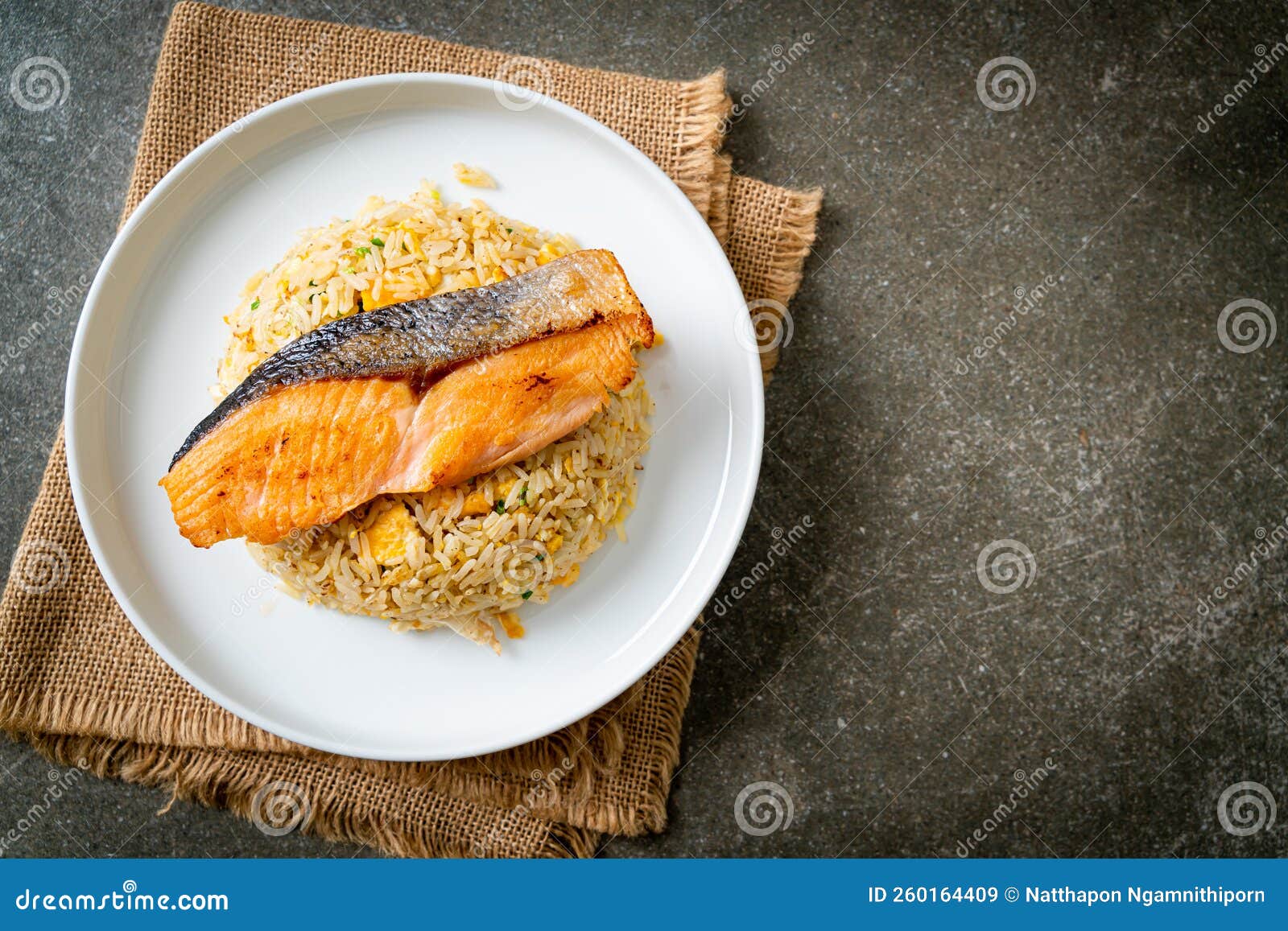 Fried Rice with Grilled Salmon Fillet Steak Stock Image - Image of ...