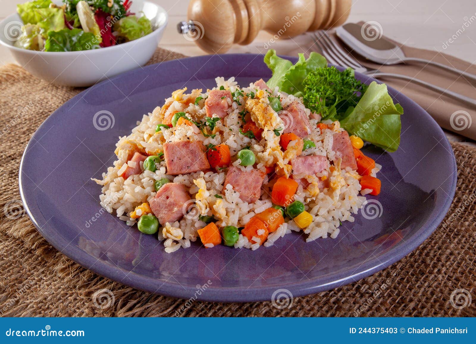Fried Rice with Ham and Egg Stock Image - Image of bacon, meal: 244375403