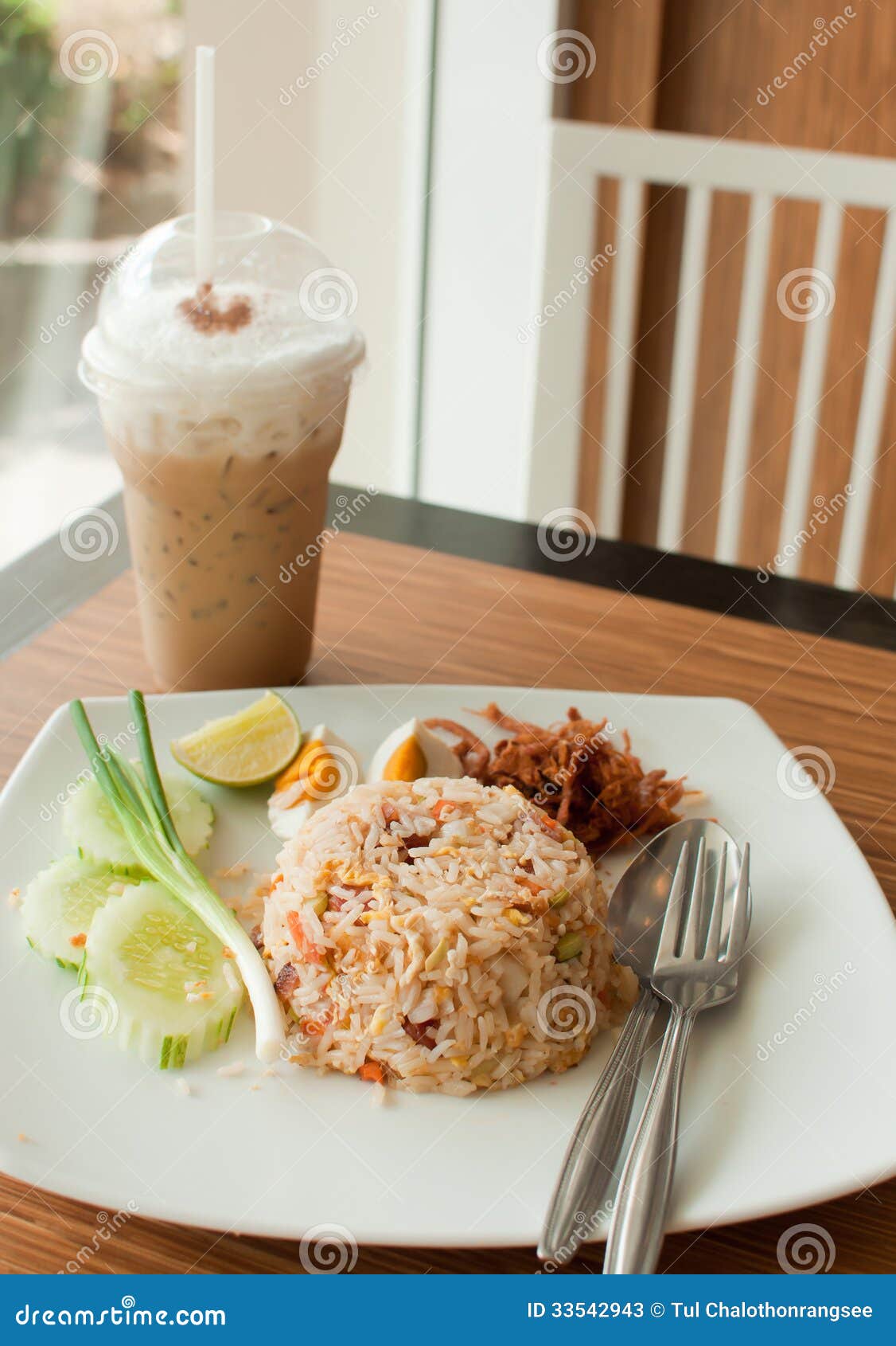 Fried Rice with Iced Coffee Stock Image - Image of healthy, onion: 33542943