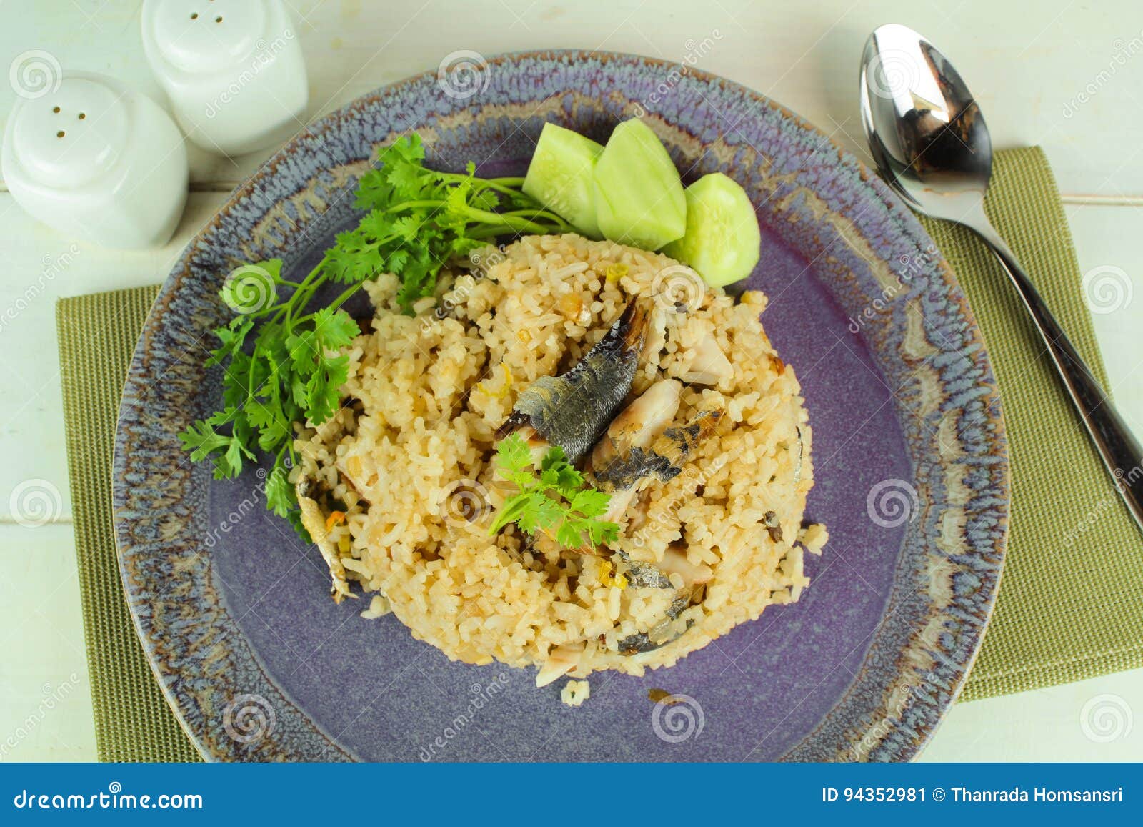 Fried Rice with Mackerel and Shrimp Paste Stock Image - Image of ...