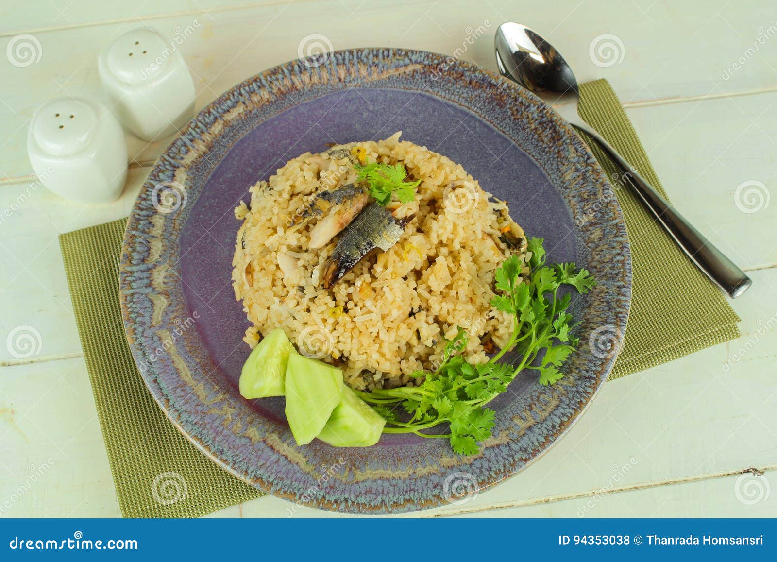 Fried Rice with Mackerel and Shrimp Paste Stock Photo - Image of dining ...