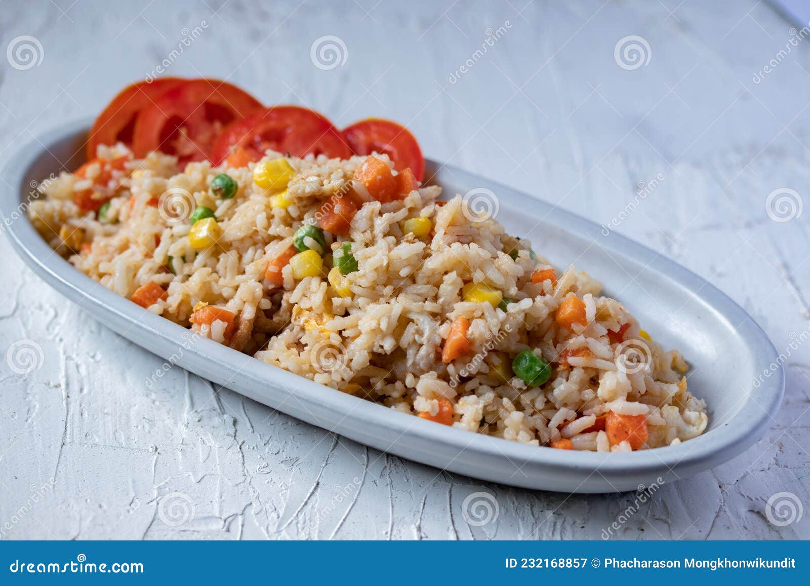 Fried Rice with Mixed Vegetables and Pork, Top View Stock Image - Image ...
