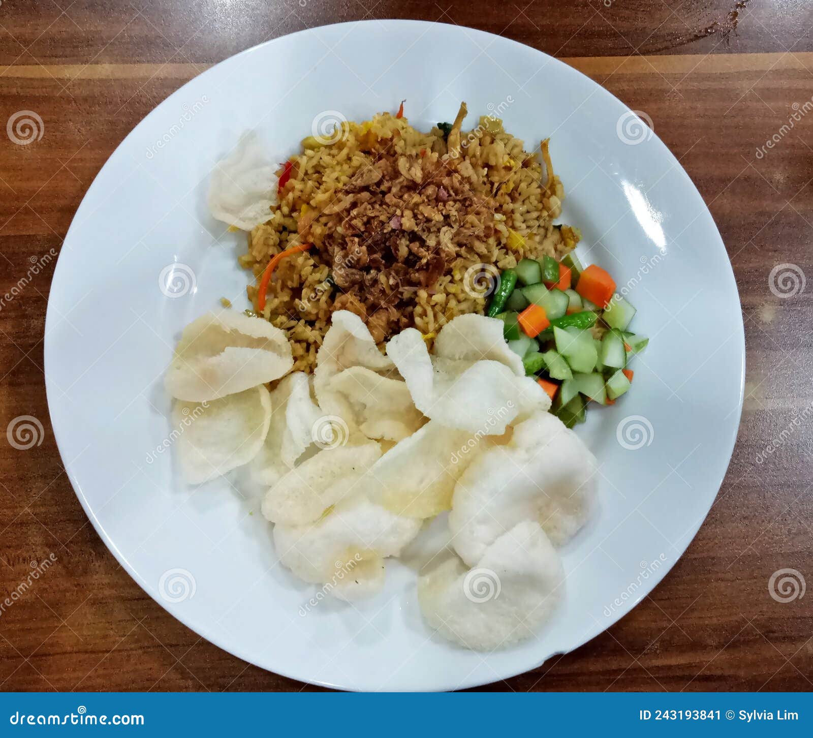 Fried Rice Nasi Goreng with Sour Cucumber Acar and Cracker Stock Image ...