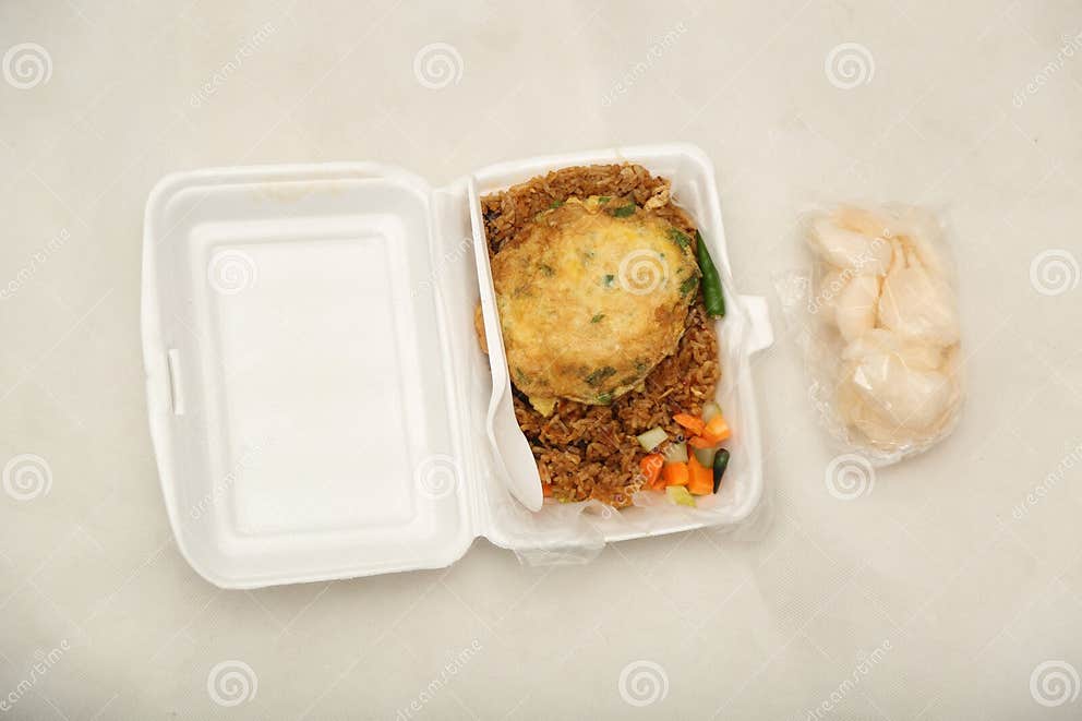 Fried Rice Package in a White Box Stock Photo - Image of lunch, dish ...