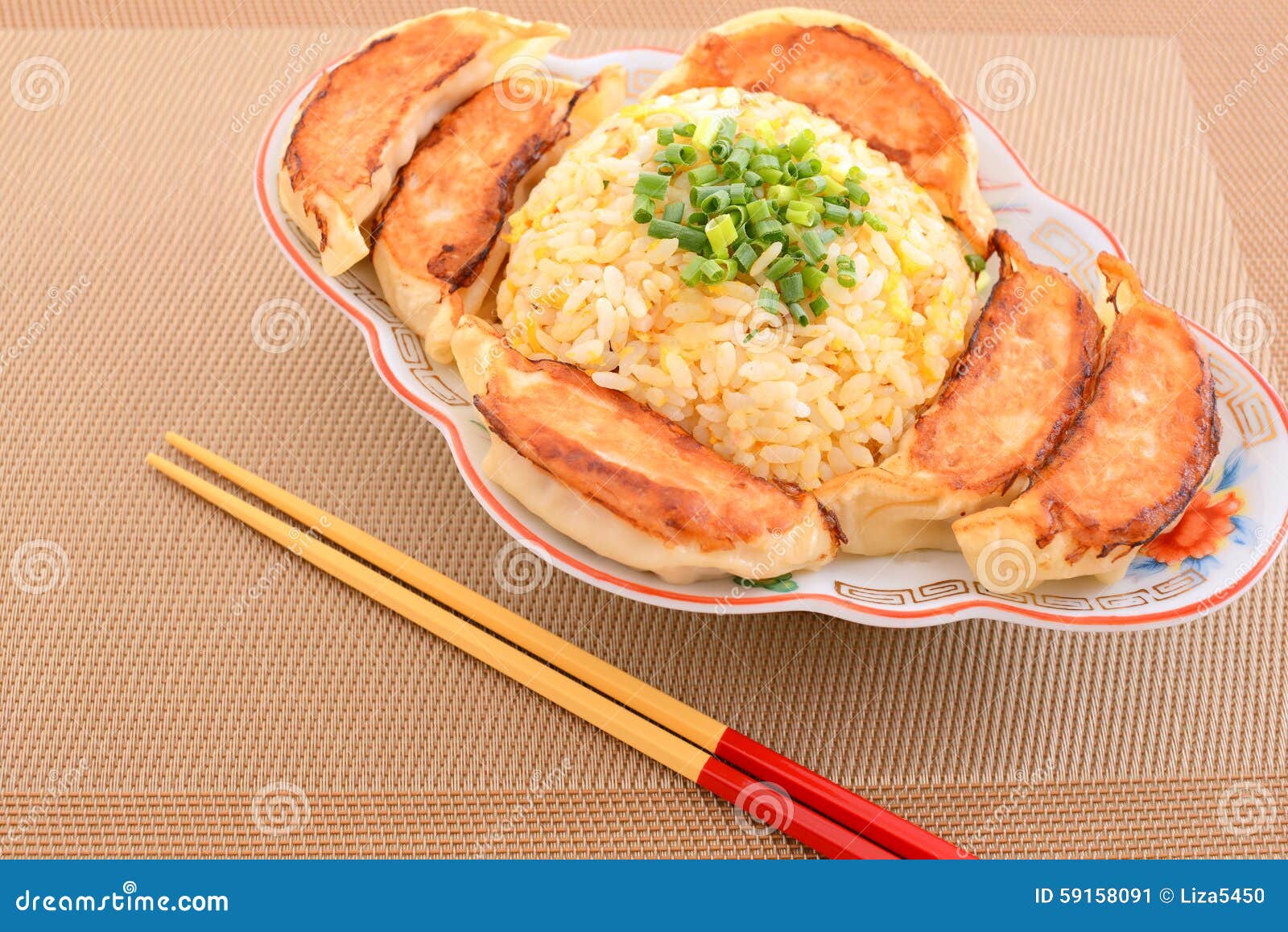 Fried Rice with Pan Fried Dumplings Stock Image - Image of home, ethnic ...