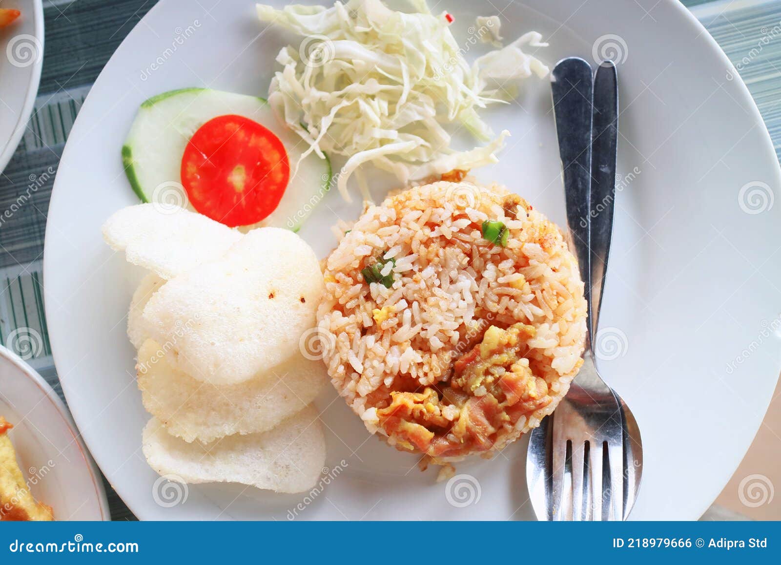 Fried Rice on a Plate Complete with Crackers Stock Photo - Image of ...