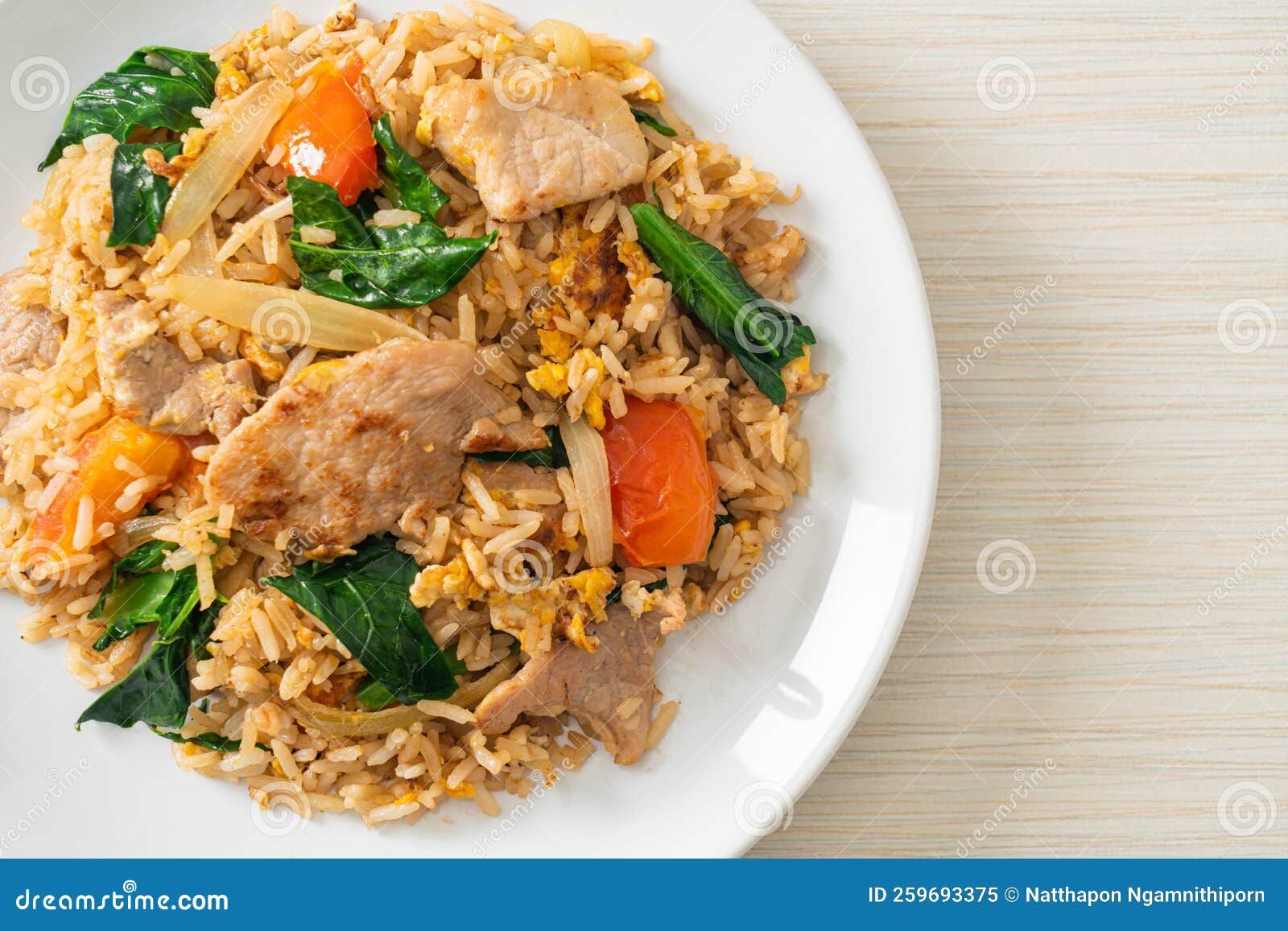 Fried Rice with Pork on Plate Stock Image - Image of brown, cucumber ...