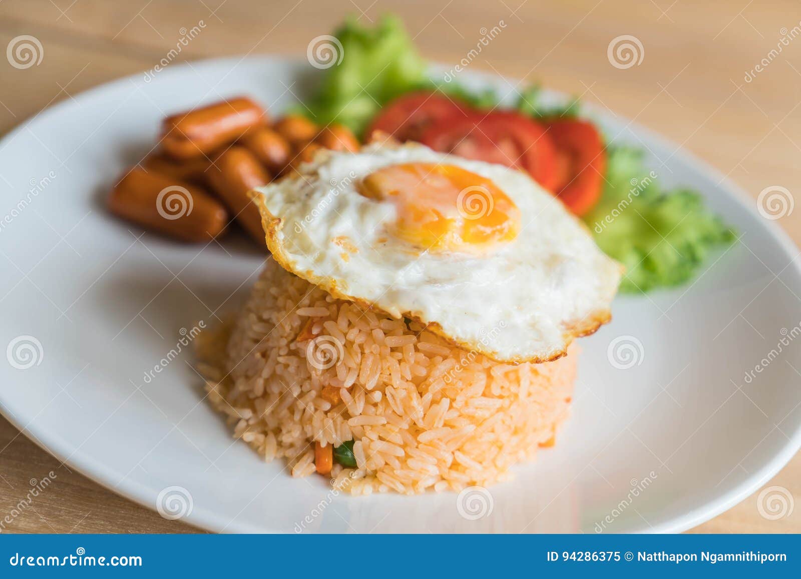 Fried Rice with Sausage and Fried Egg Stock Image - Image of cuisine ...