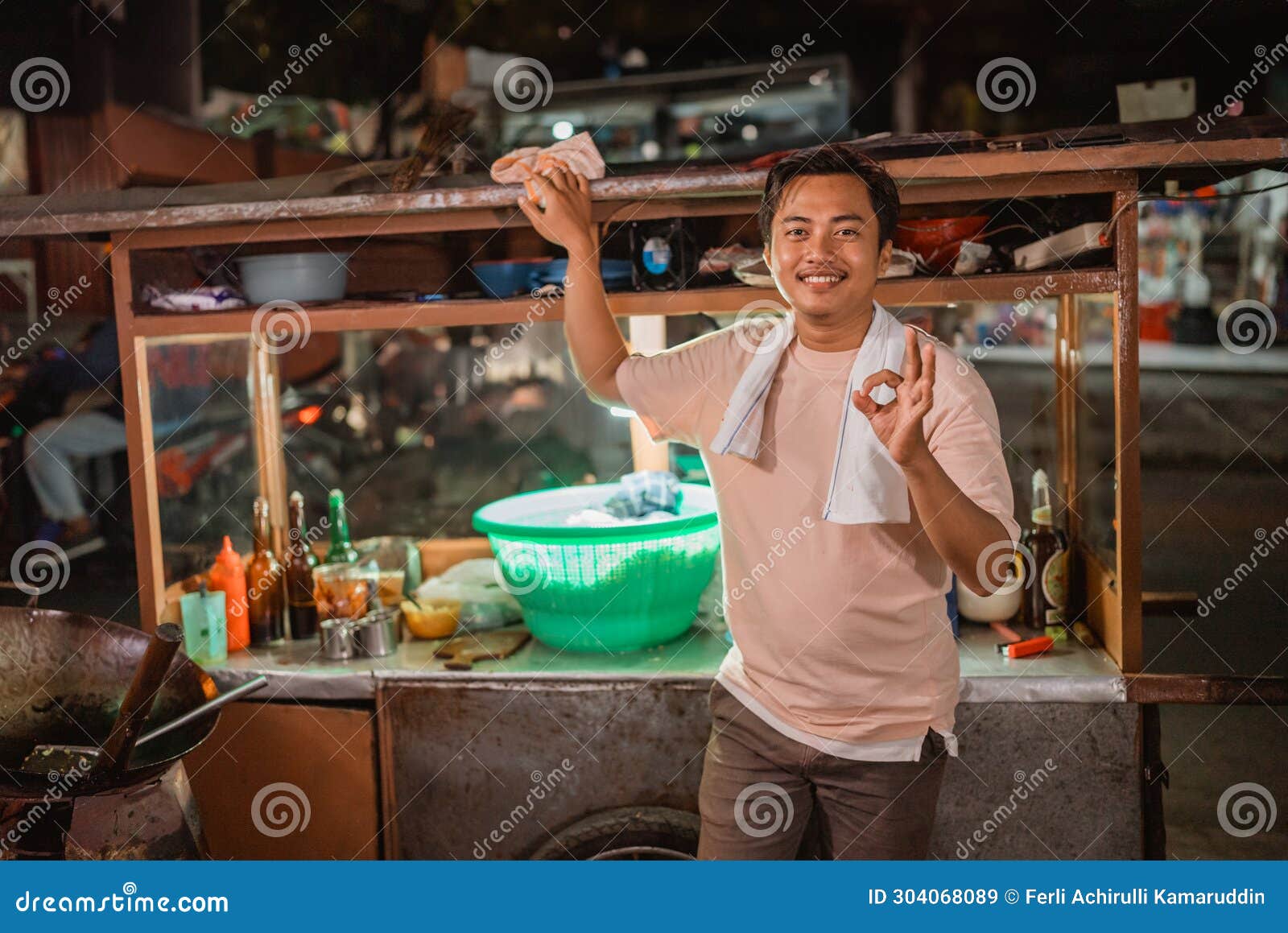 Fried Rice Seller Standing with Okay Gesture Stock Image - Image of ...