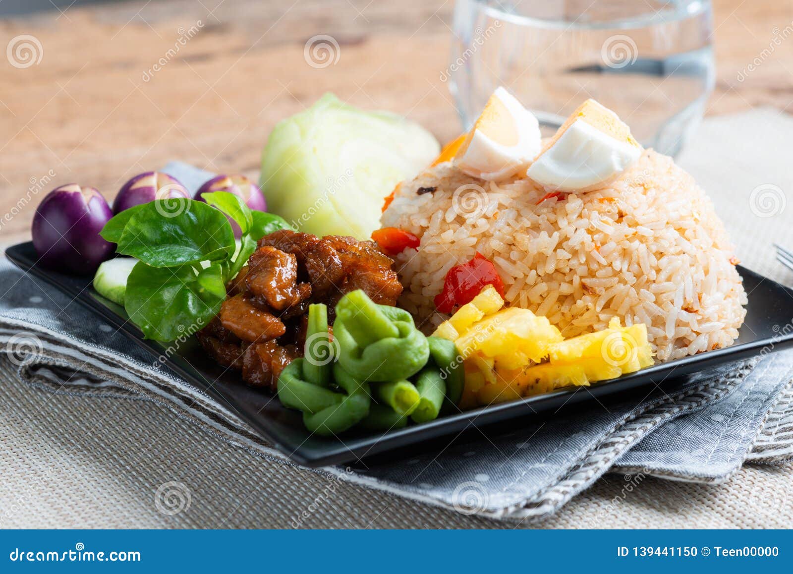 Fried Rice with Shrimp Paste Sauce and Sweet Pork Stock Photo - Image ...