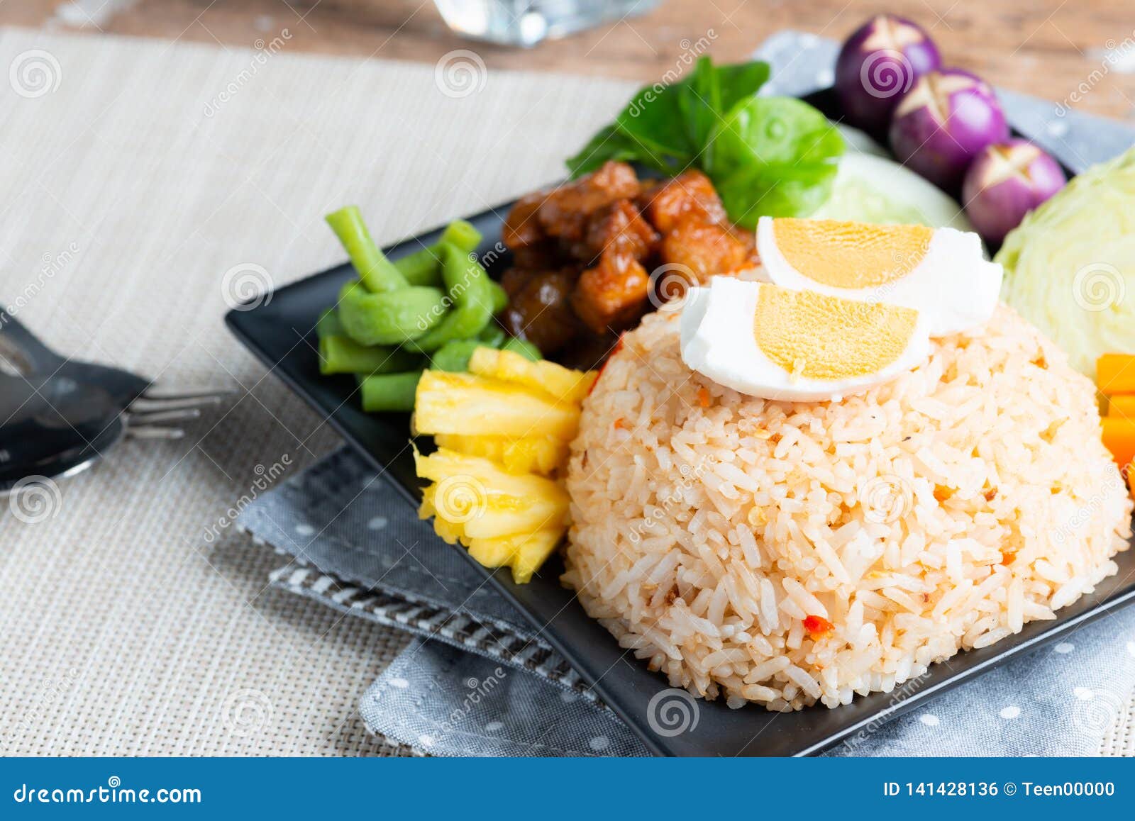 Fried Rice with Shrimp Paste Sauce and Sweet Pork Stock Photo - Image ...