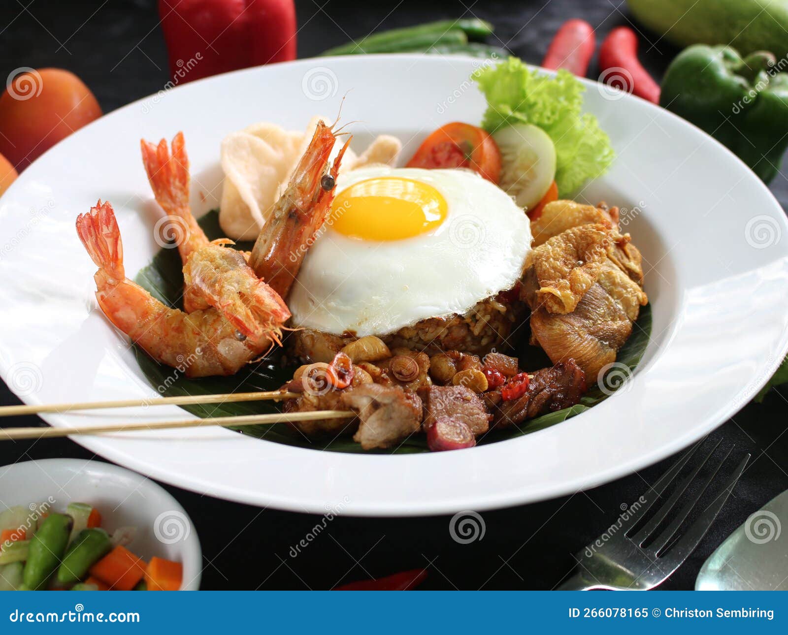 Special Fried Rice with Fried Chicken and Prawn Stock Image - Image of ...