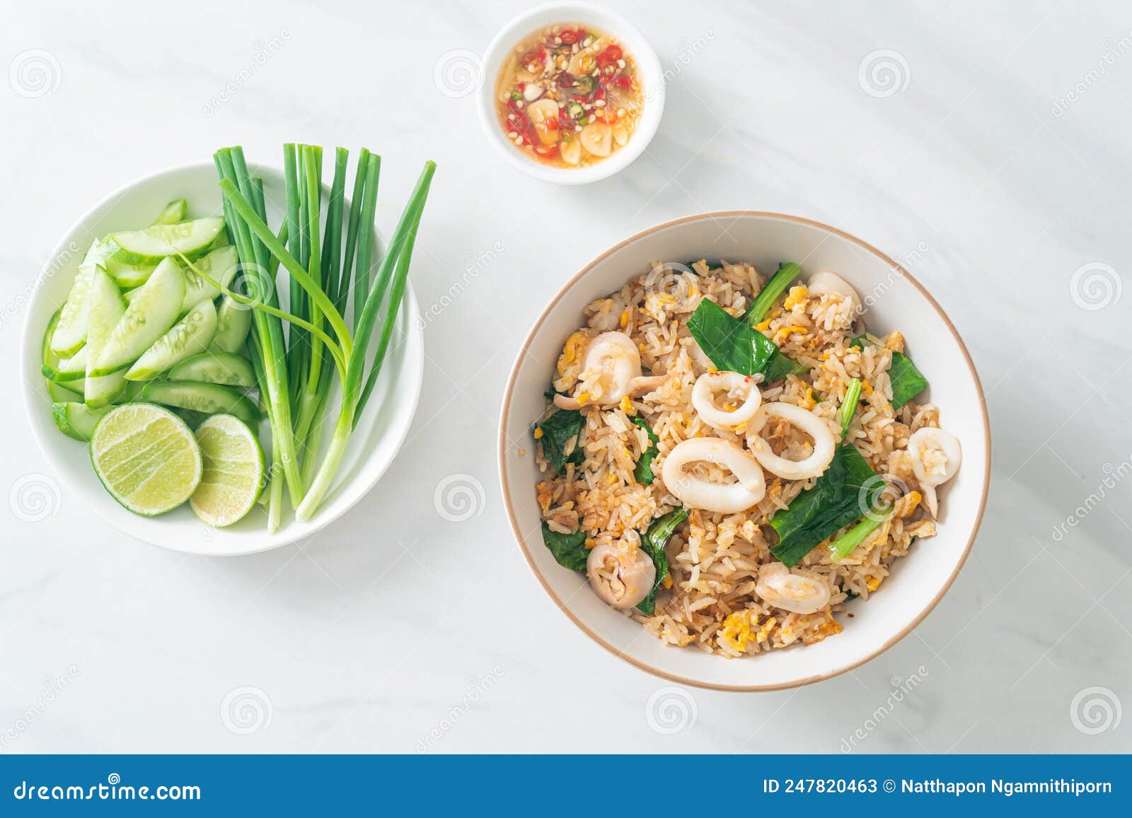 Fried Rice with Squid or Octopus Stock Image - Image of dish, oriental ...
