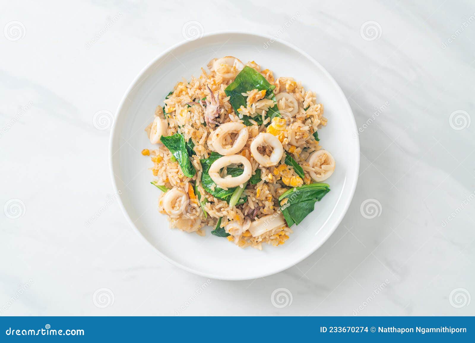 Fried Rice with Squid or Octopus Stock Photo - Image of dinner ...