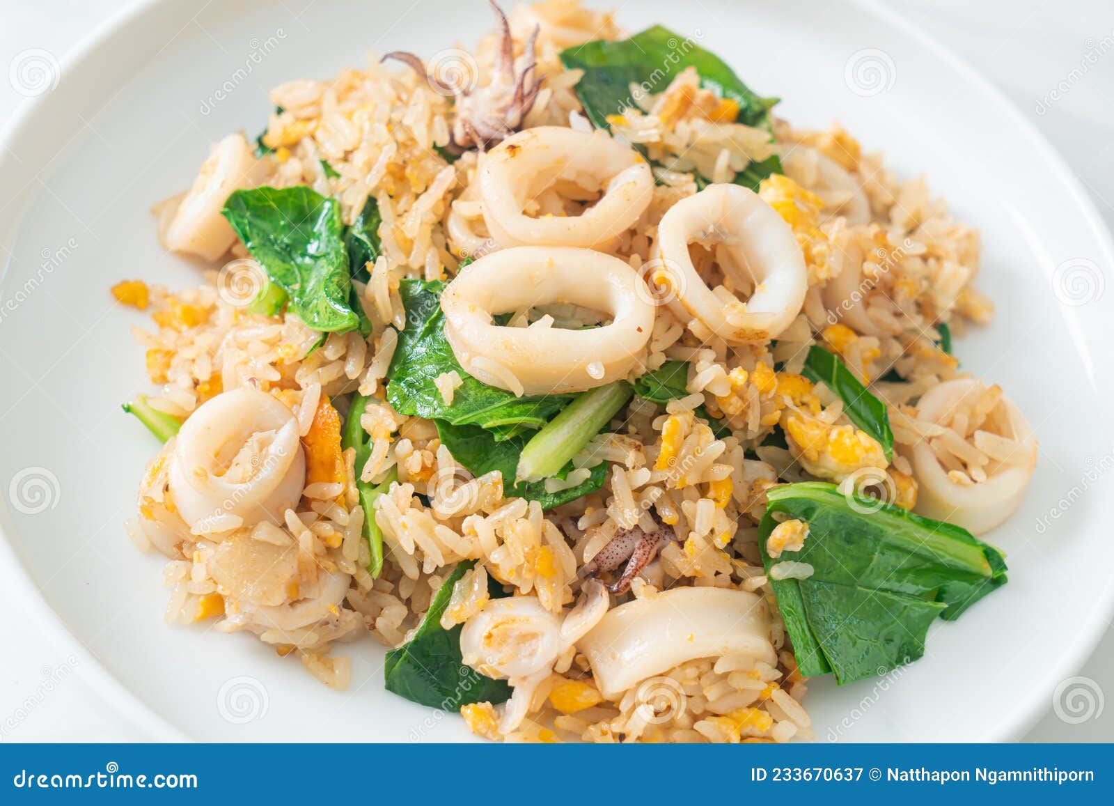 Fried Rice with Squid or Octopus Stock Image - Image of prawn, jasmine ...
