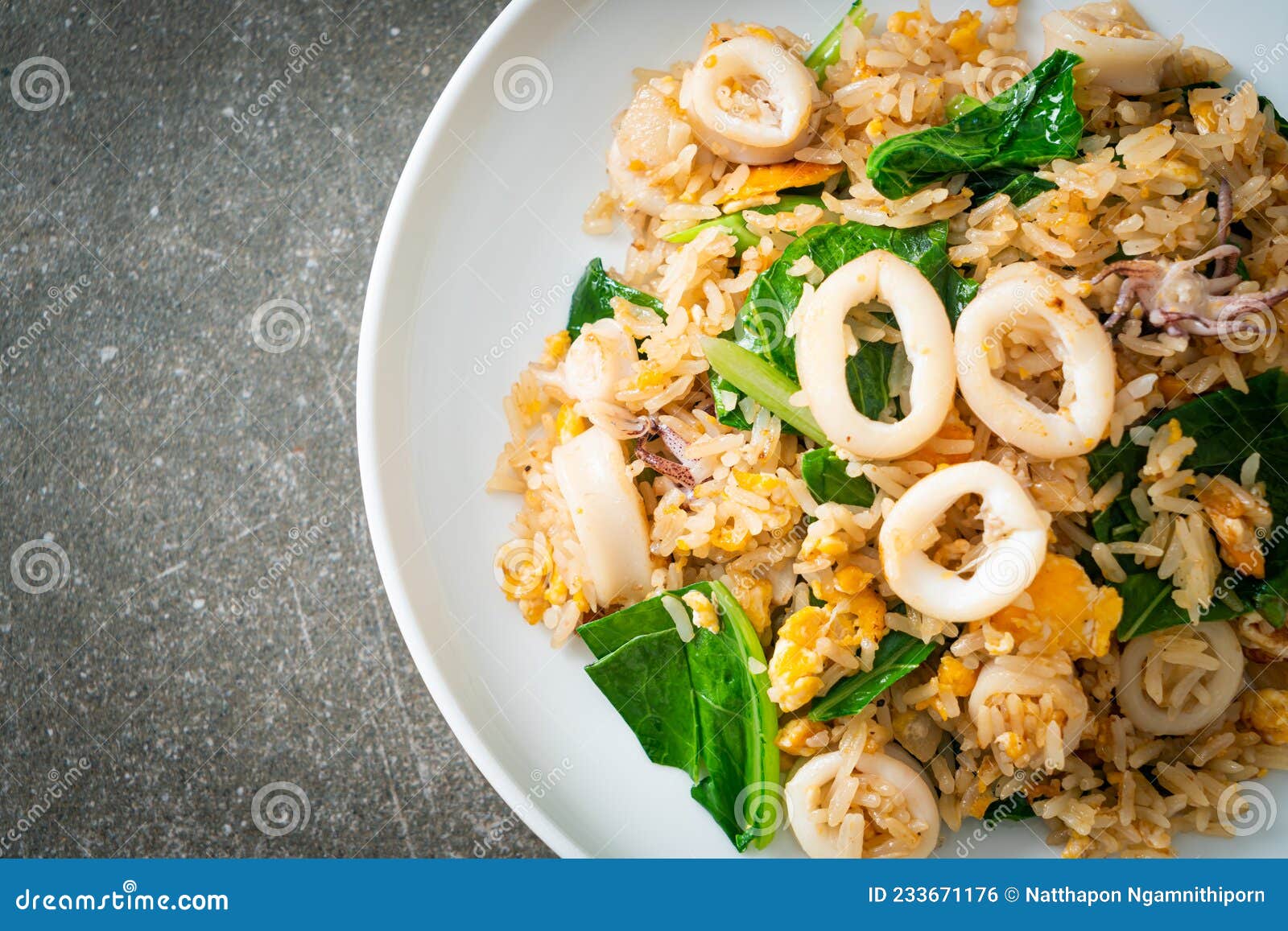 Fried Rice with Squid or Octopus Stock Photo - Image of china, homemade ...