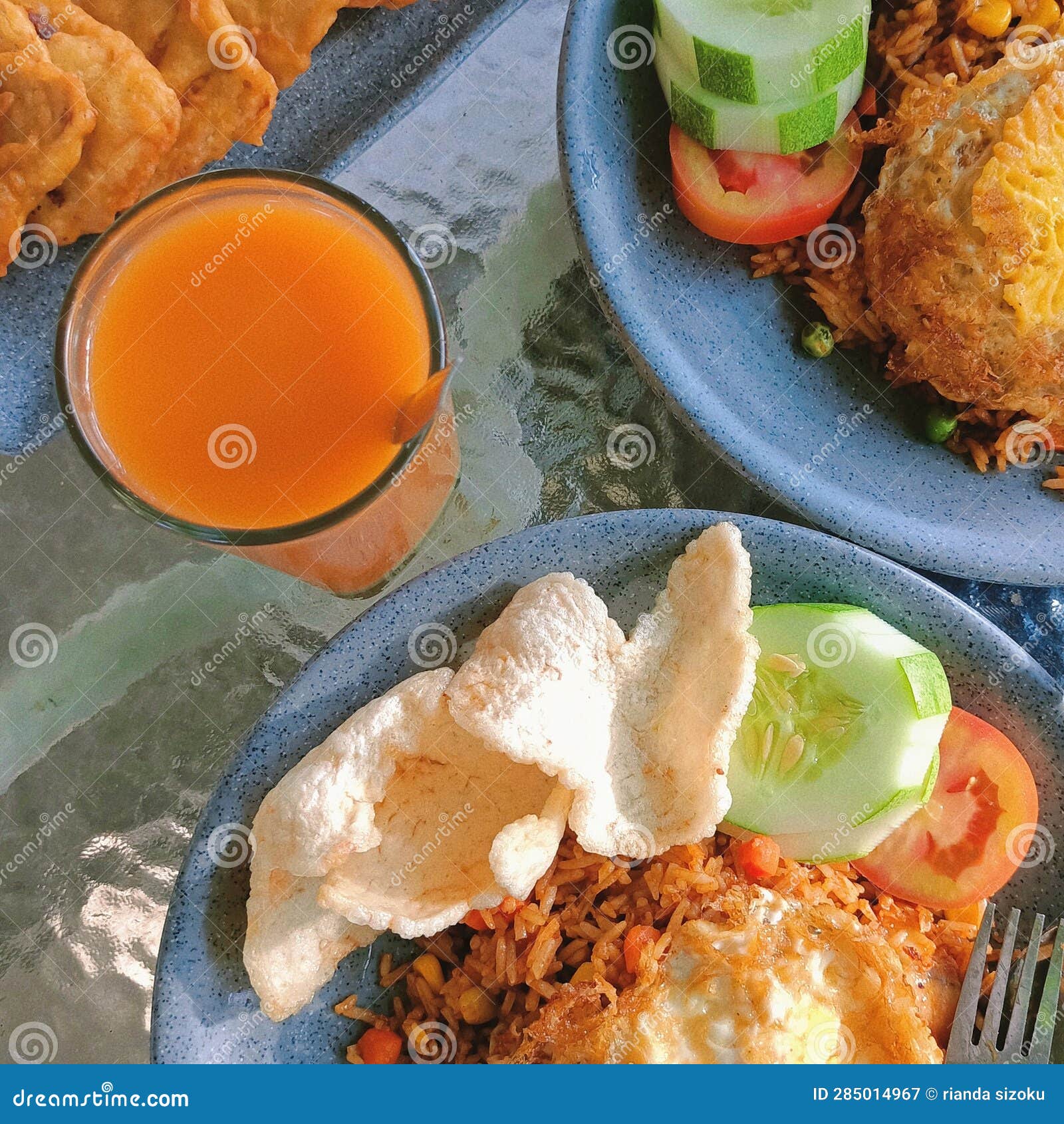 Fried Rice with Thai Tea and Fried Tempeh Stock Image - Image of tempeh ...