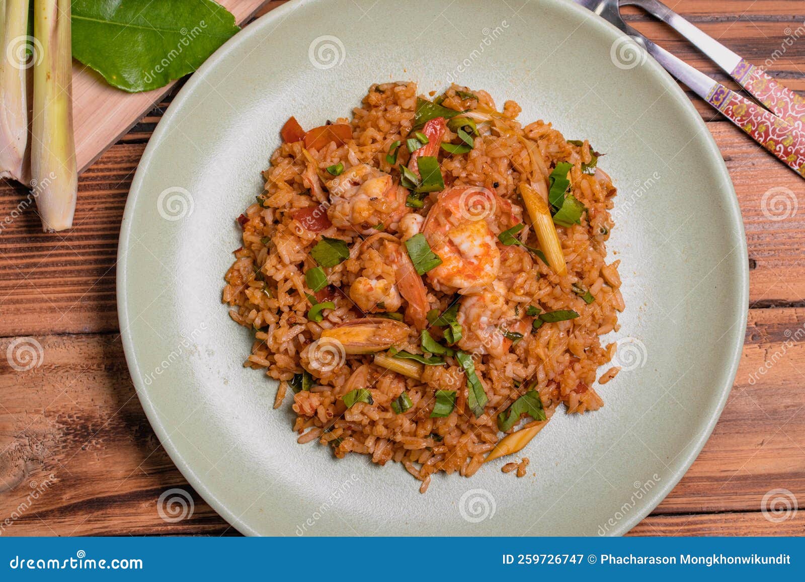 Fried Rice with Tom Yum Goong in a Plate Stock Image - Image of ...