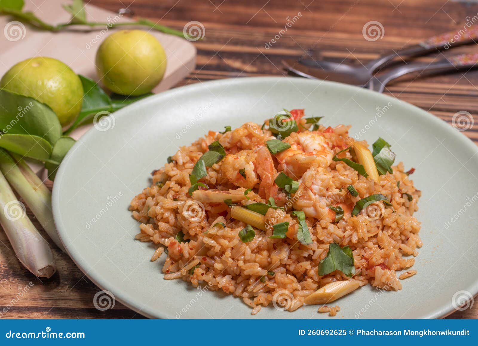 Fried Rice with Tom Yum Goong in a Plate Stock Image - Image of plate ...