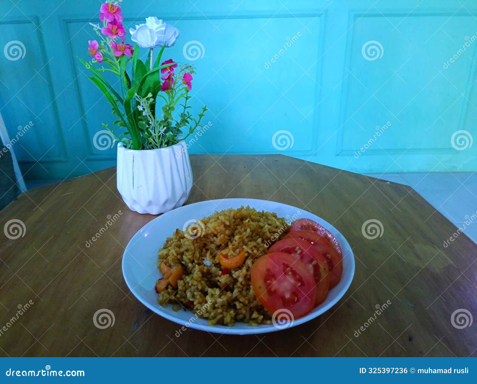 Fried Rice with Tomatoes and Sausage Stock Photo - Image of indonesian ...