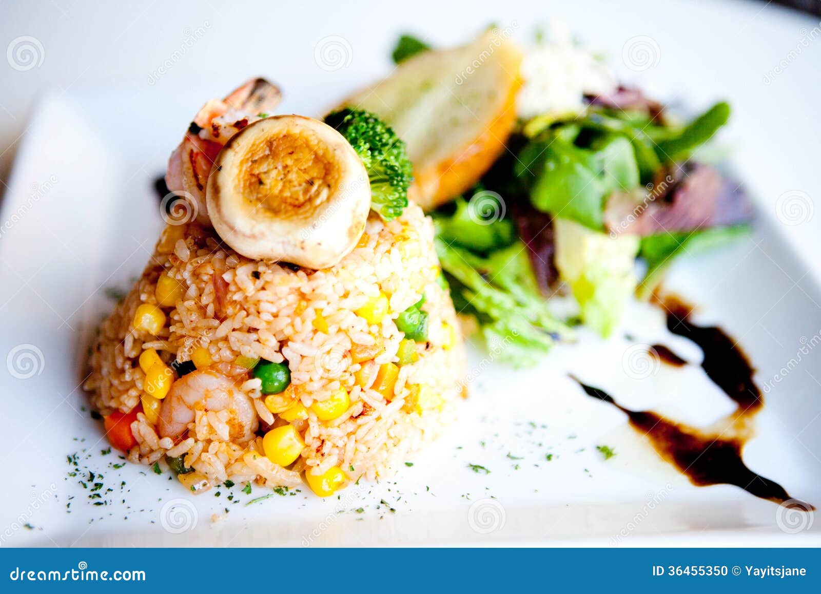 Fried rice tower meal stock photo. Image of veggies, shrimp - 36455350