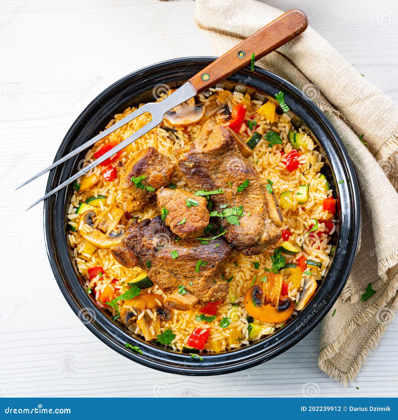 Fried Rice with Vegetables and Meat Stock Photo - Image of curry ...
