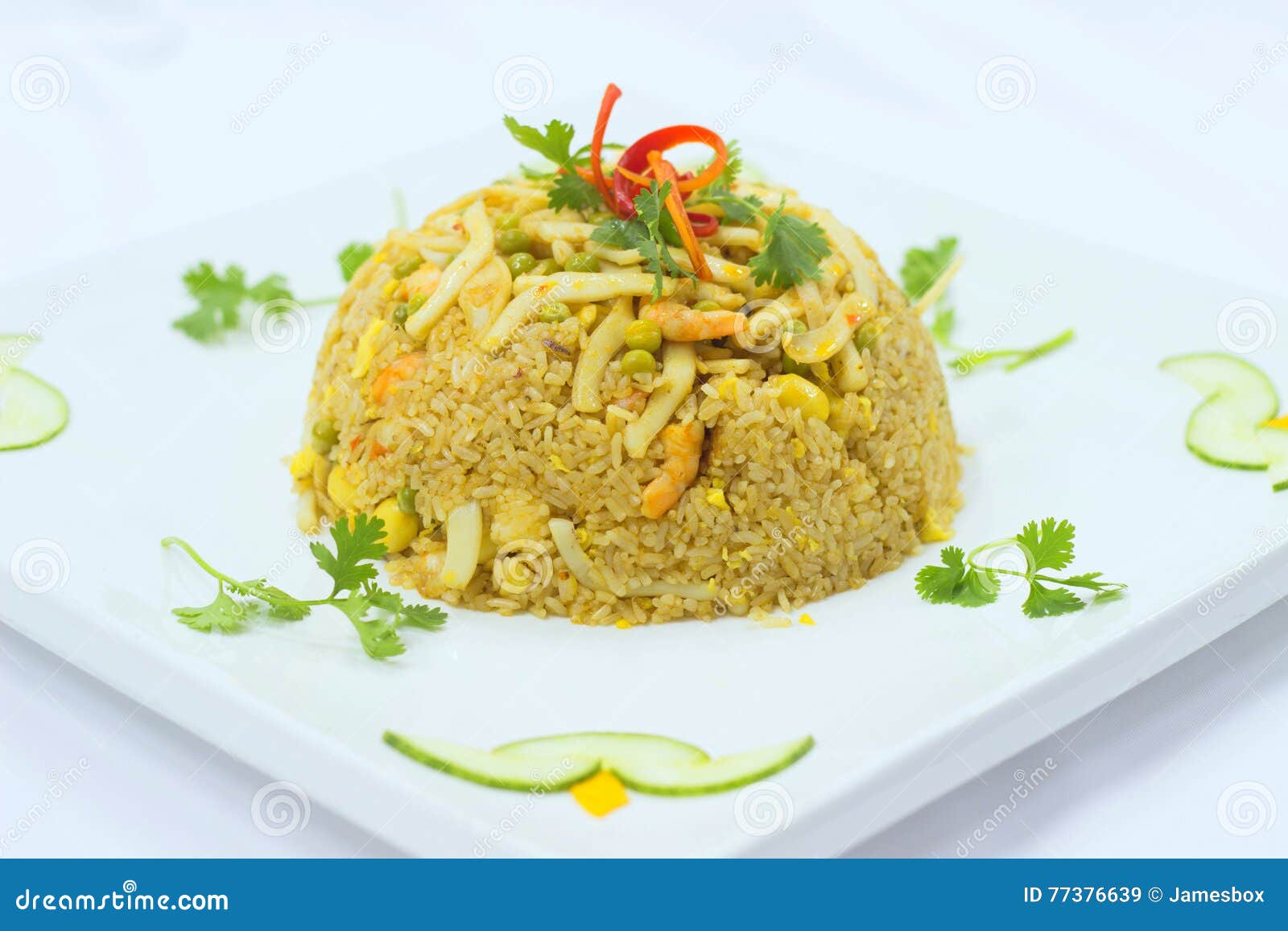 Fried rice on white plate stock image. Image of diet - 77376639
