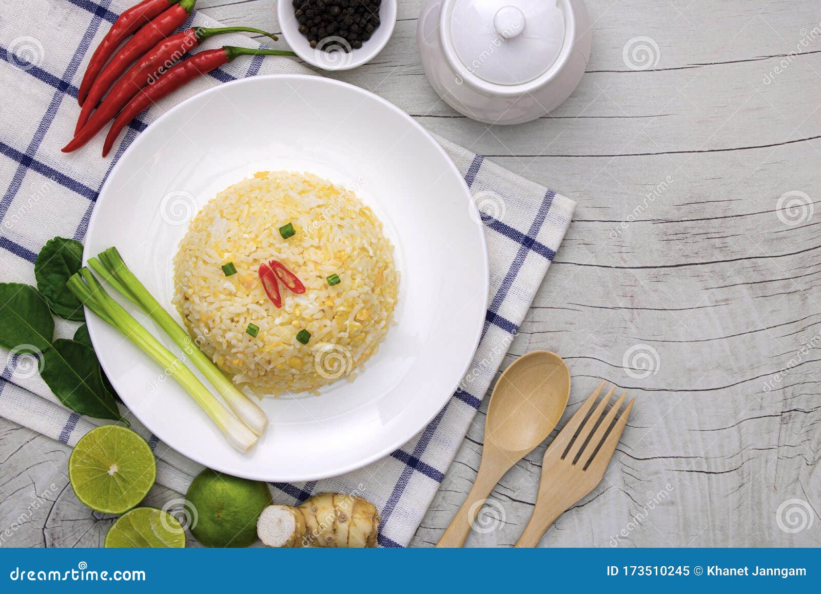 Fried Rice on a White Plate Stock Image - Image of cooked, space: 173510245