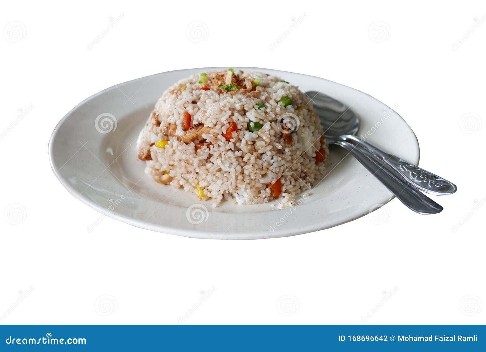 Fried Rice on White Plate Isolated on White Background Stock Photo ...