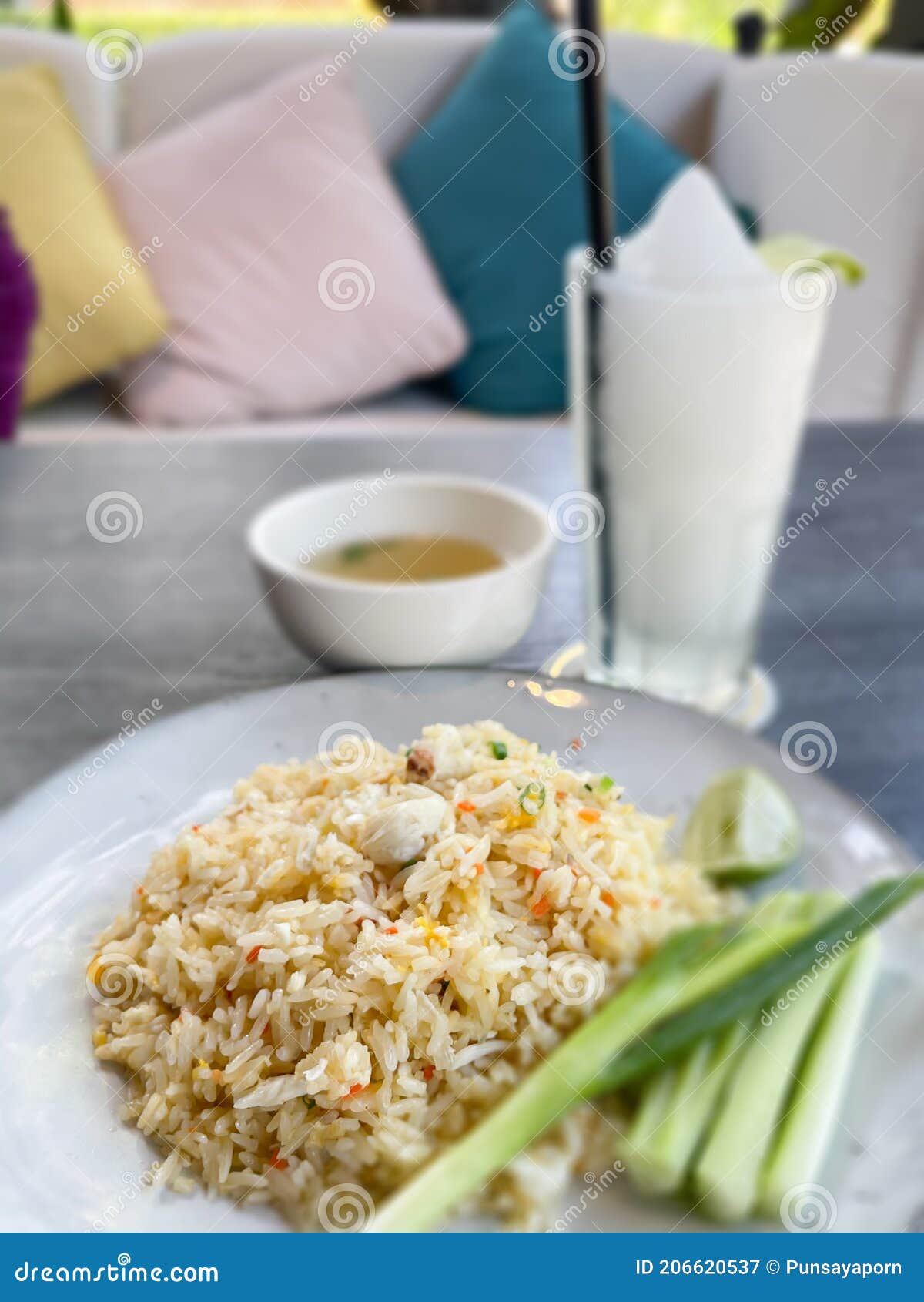 Fried rice on white plate stock image. Image of rice - 206620537