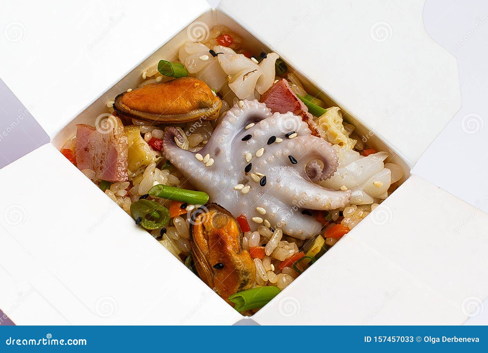 Fried Rice Wok with Seafood in a Box Stock Image - Image of chopstick ...