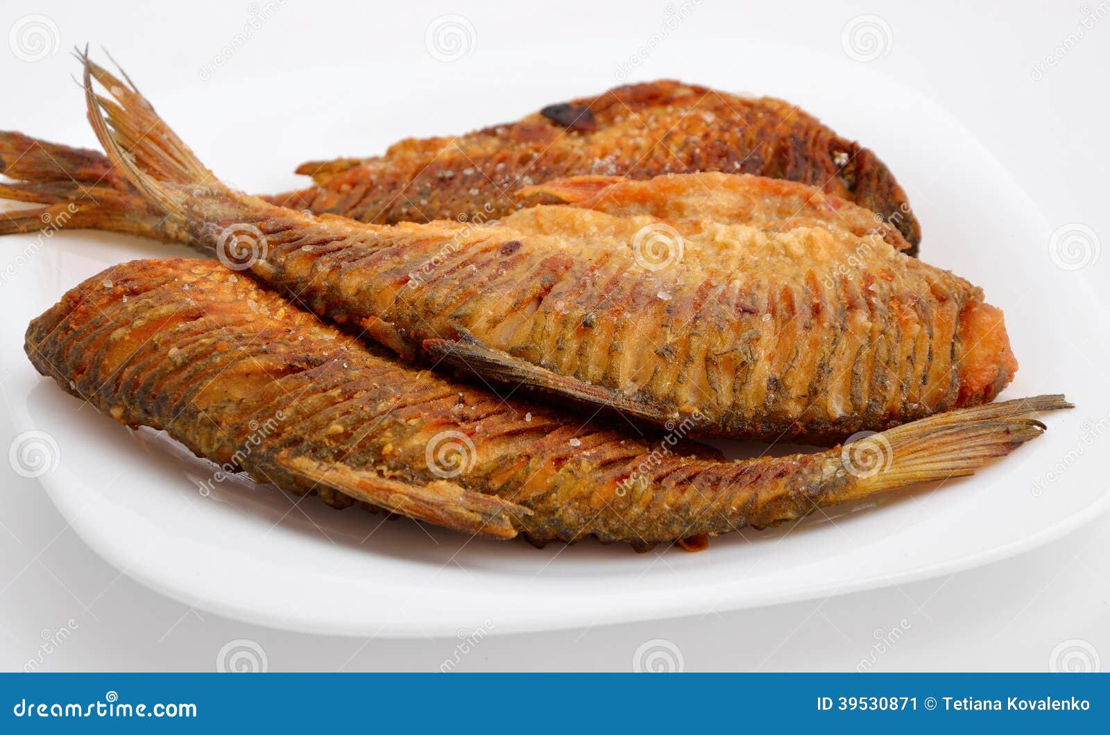 Fried River Fish with the Cutting Back. Stock Image - Image of bass ...