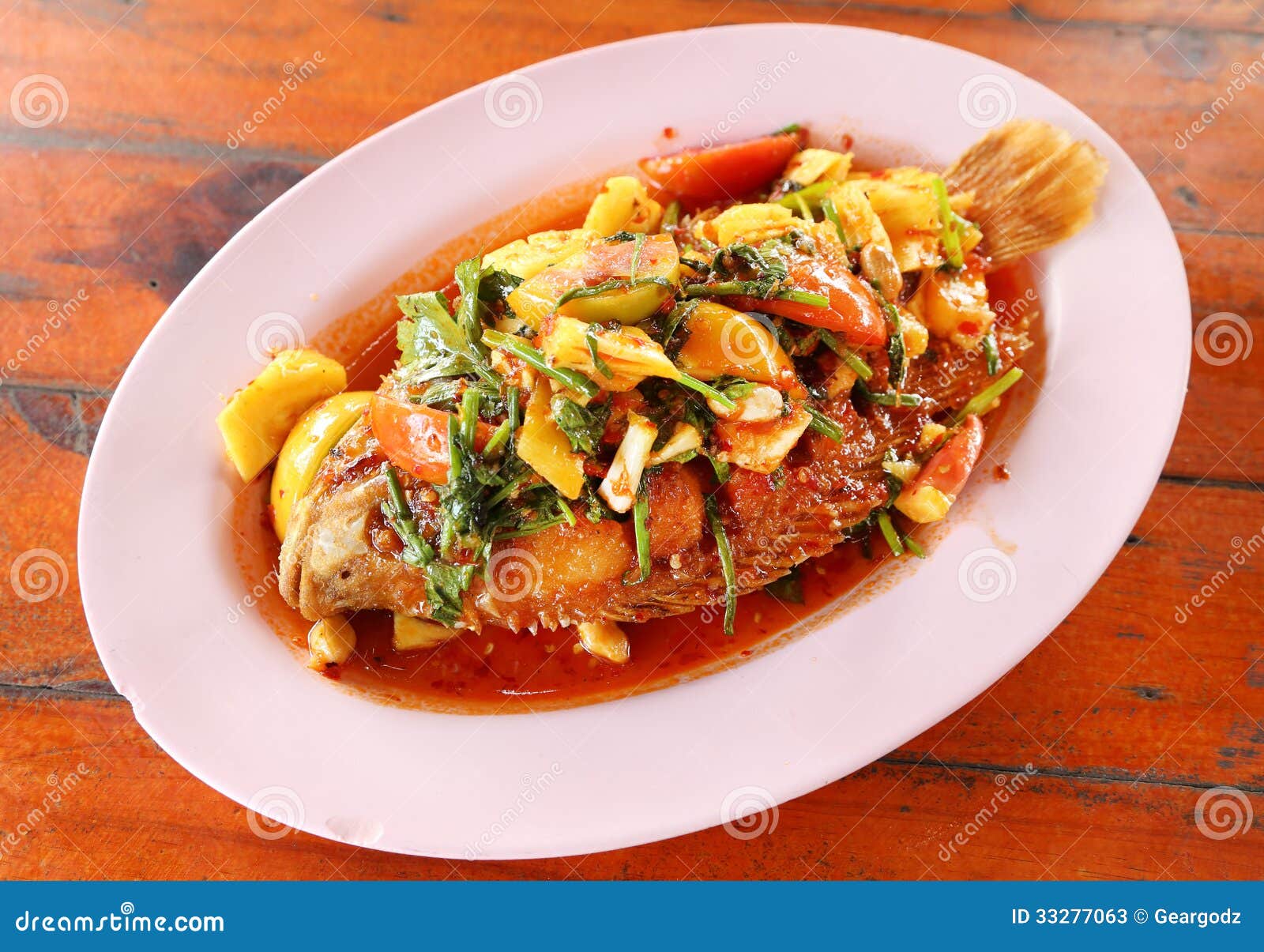 Fried Ruby Fish Topped with Sweet,sauer and Hot Sauce Stock Image ...
