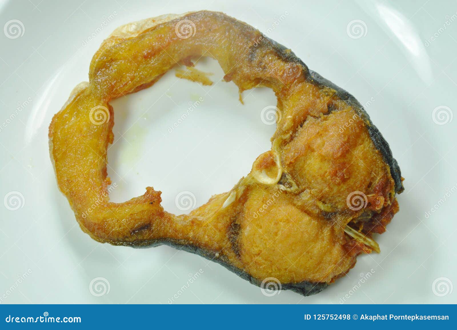 Fried Salty Striped Catfish Slice on Dish Stock Photo - Image of dish ...