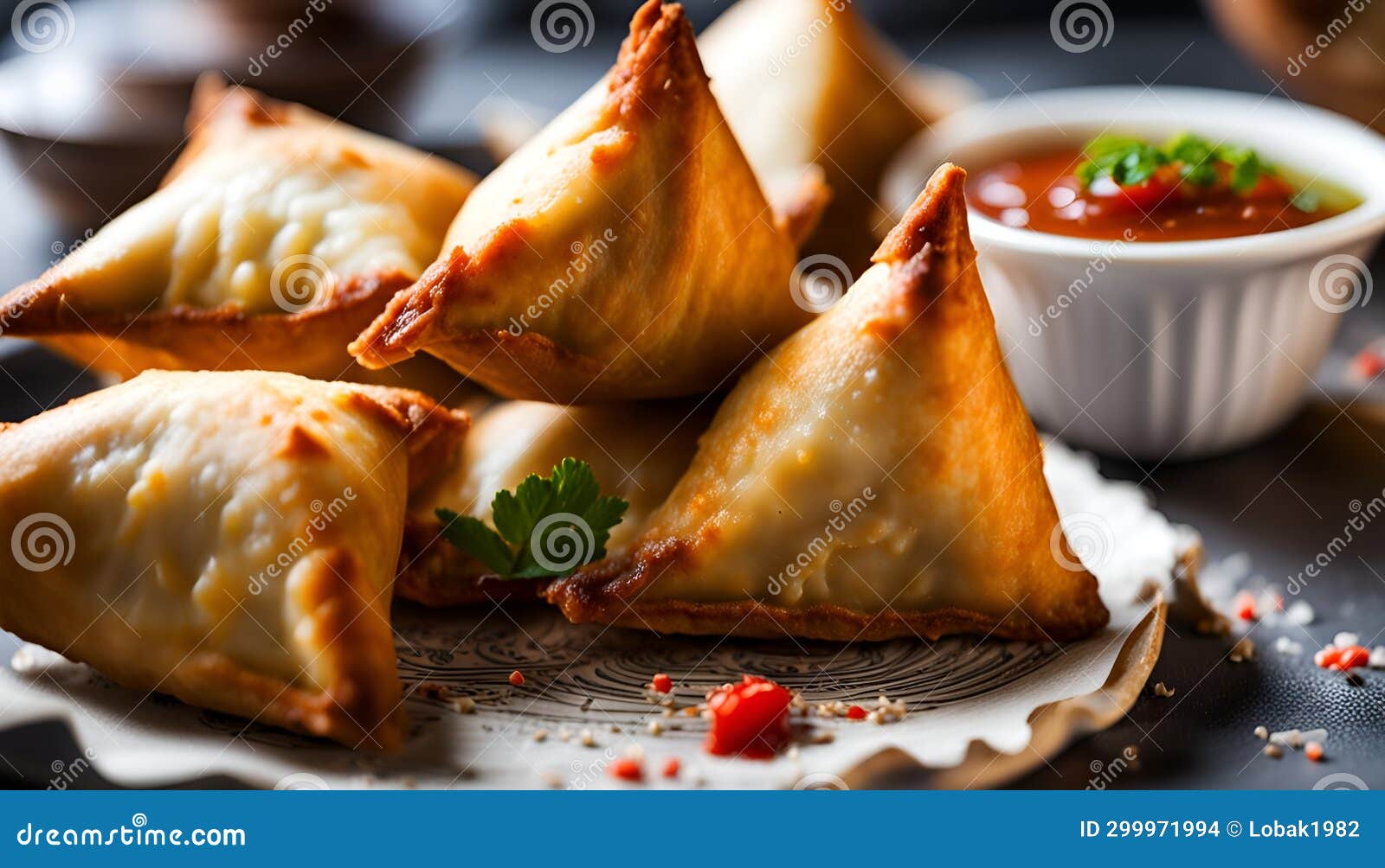 Fried Samosas with Vegetable Filling Stock Illustration - Illustration ...
