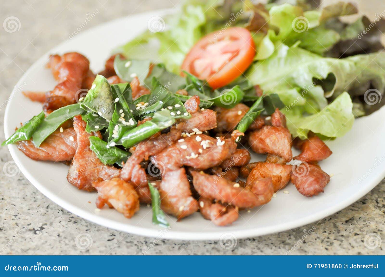 Fried with Sesame and Leech Lime Leaf Stock Photo - Image of orage ...