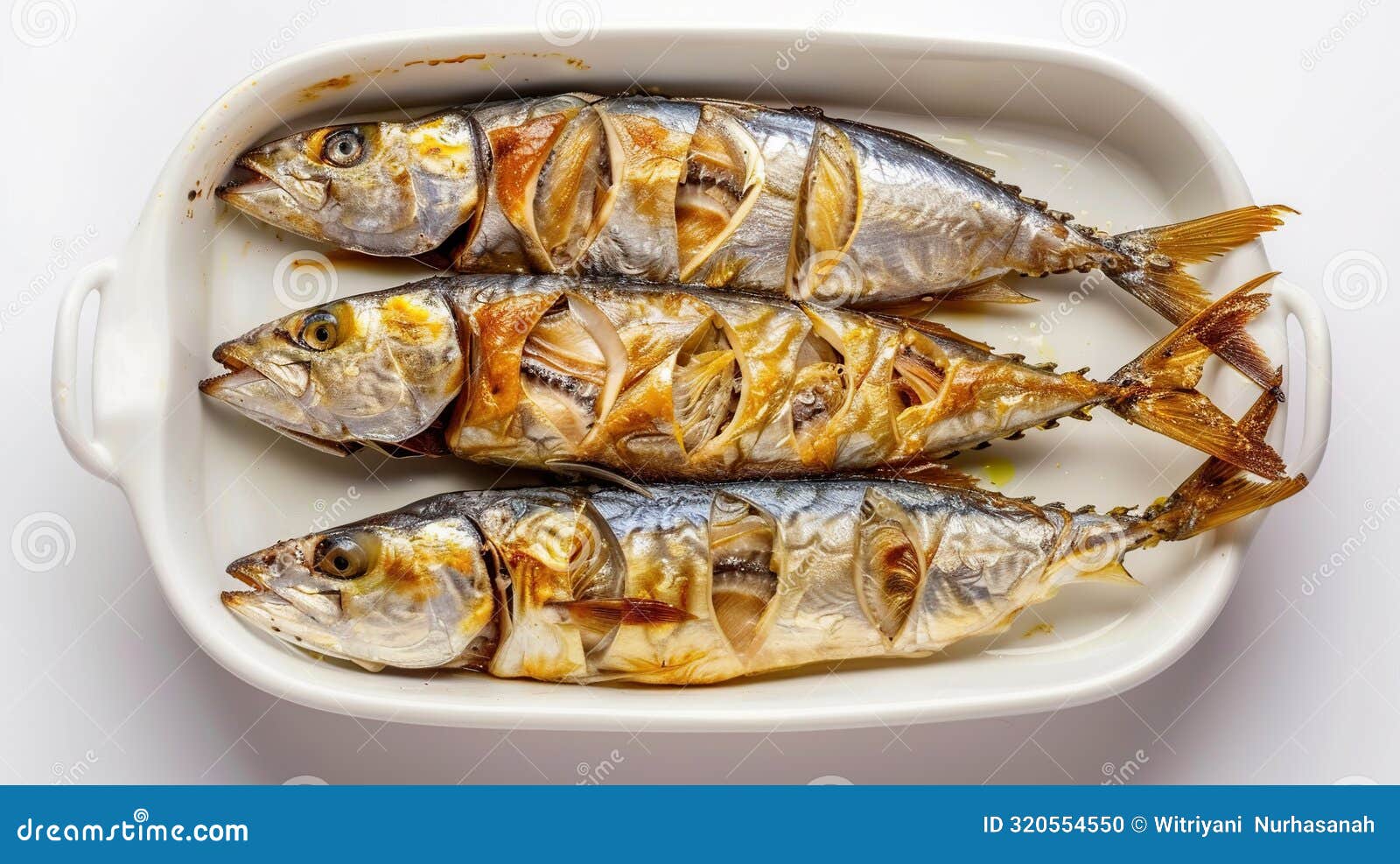 Fried Short Mackerel Fish on White Dish. Generative Ai Stock ...