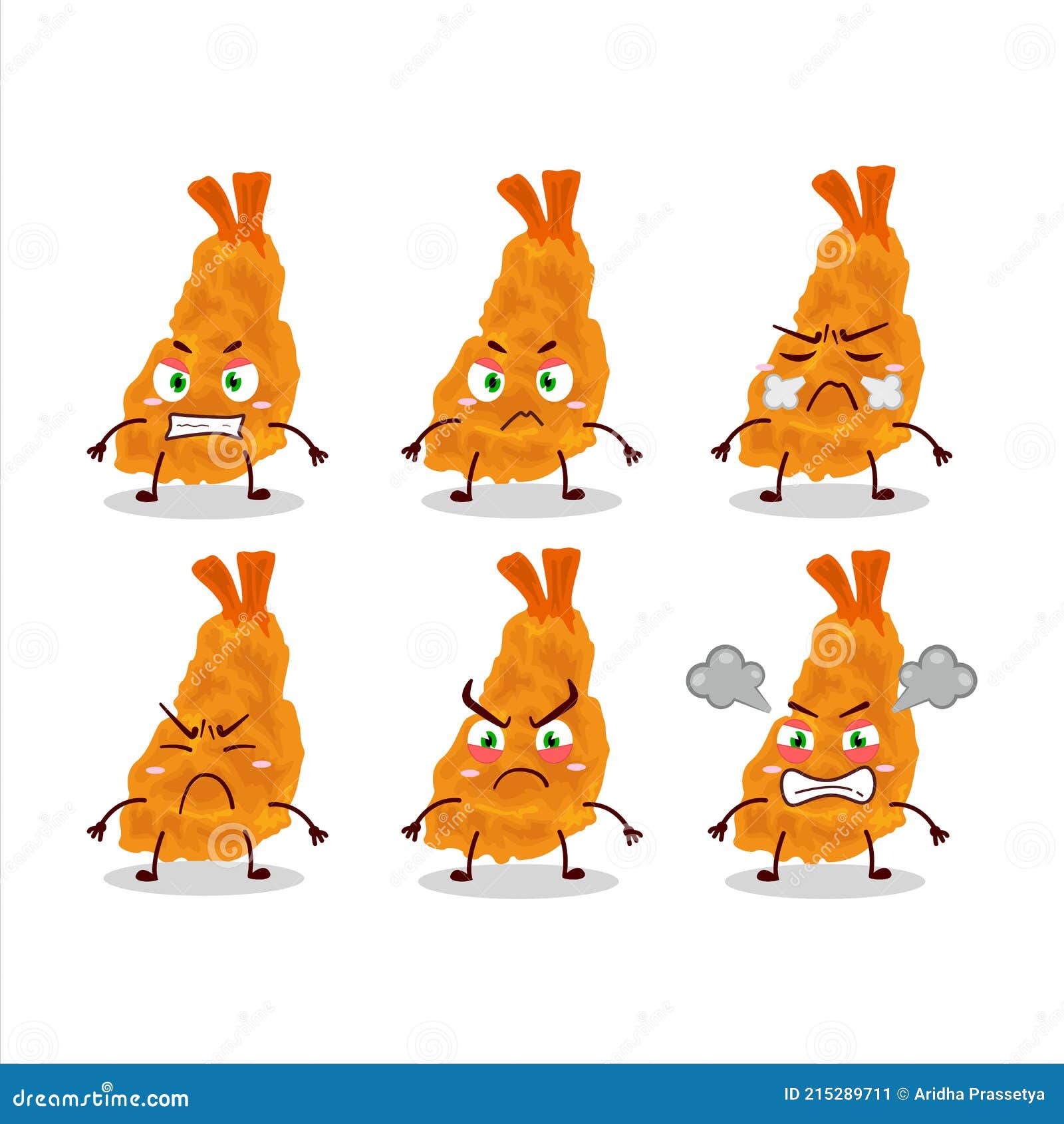Fried Shrimp Cartoon Character with Various Angry Expressions Stock ...