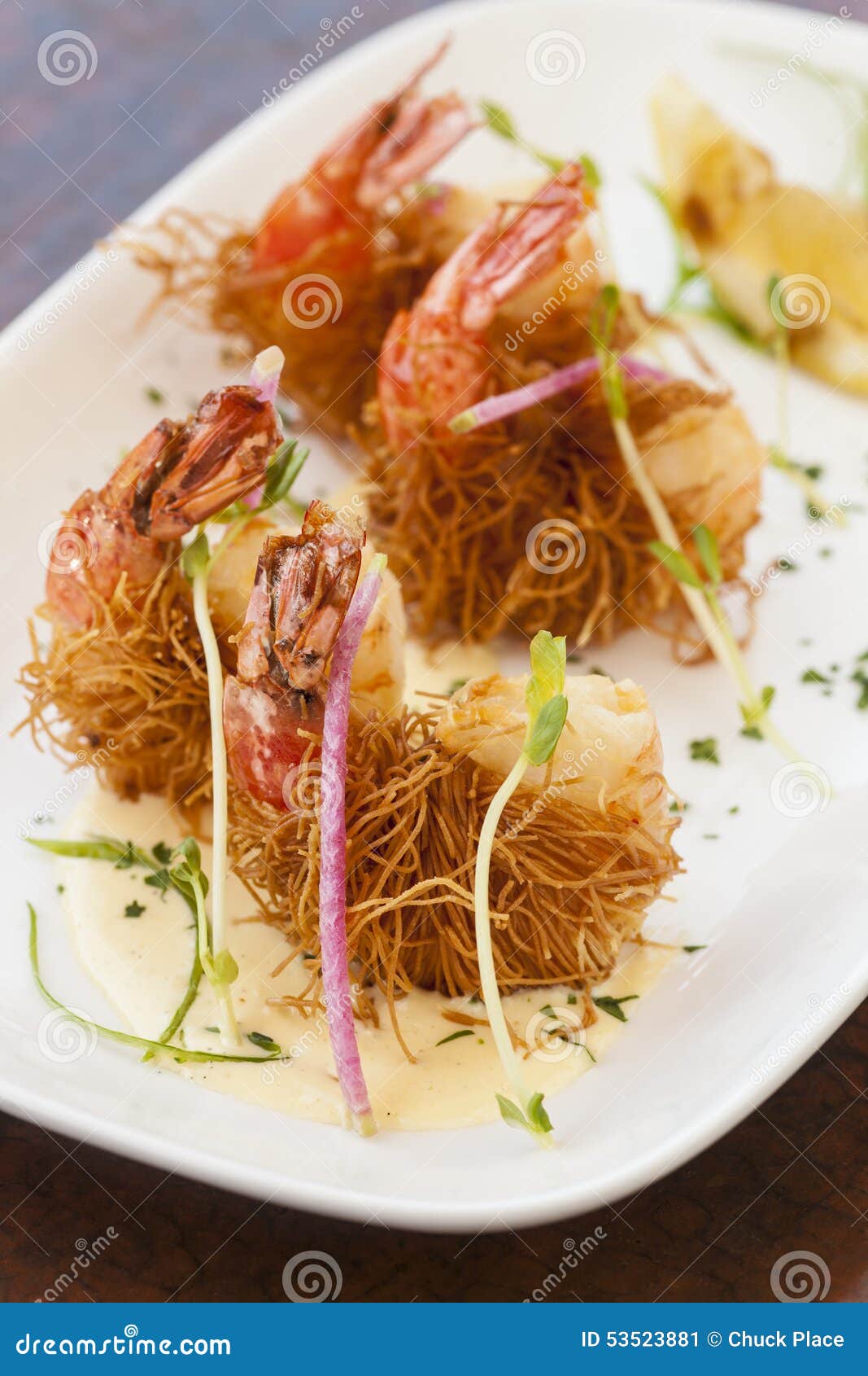 Fried Shrimp Wrapped in Pastry Threads Stock Image - Image of shrimp ...