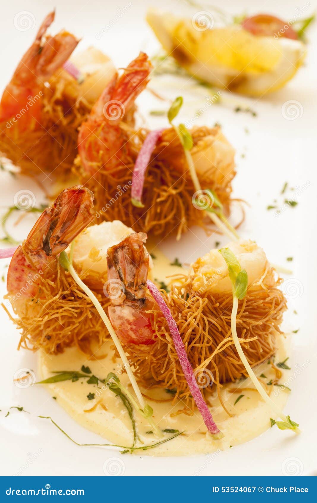 Fried Shrimp Wrapped in Pastry Threads Stock Image - Image of recipe ...