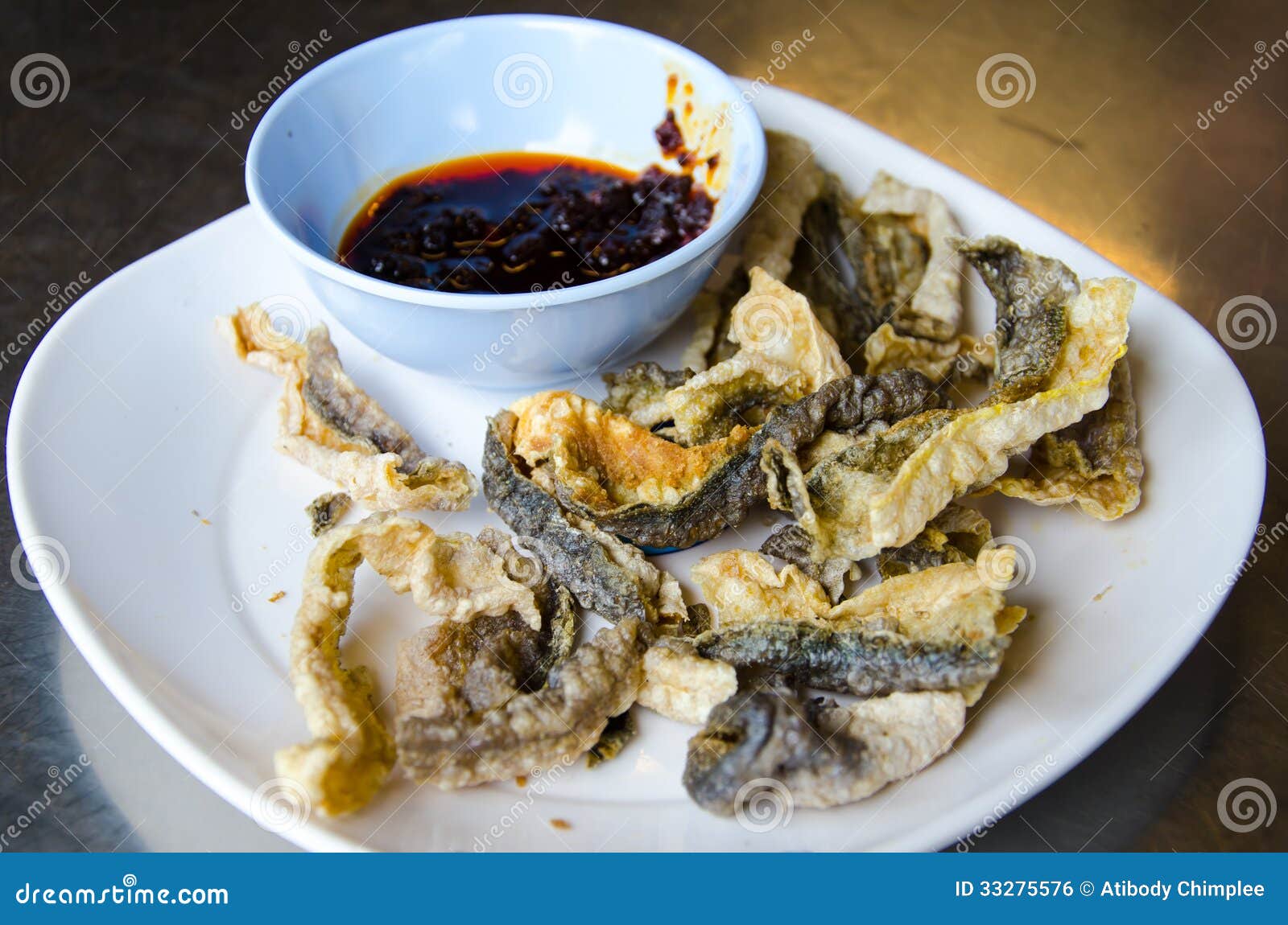 Fried Skin Fish with Spicysauce Stock Photo - Image of closeup, fish ...