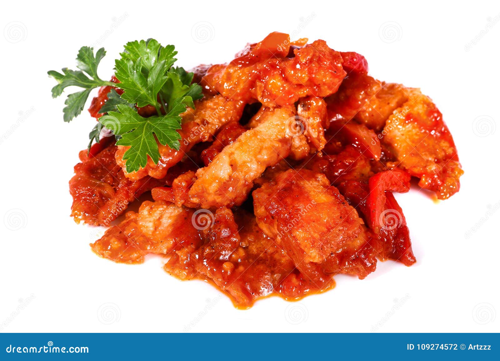 Fried sliced meat stock photo. Image of green, meat - 109274572