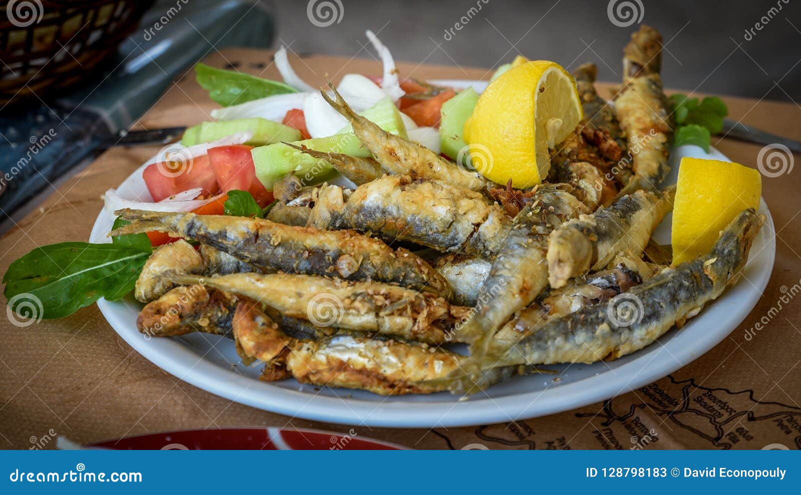 Fried Smelt Fish on a Plate with Salad Stock Image - Image of lettuce ...