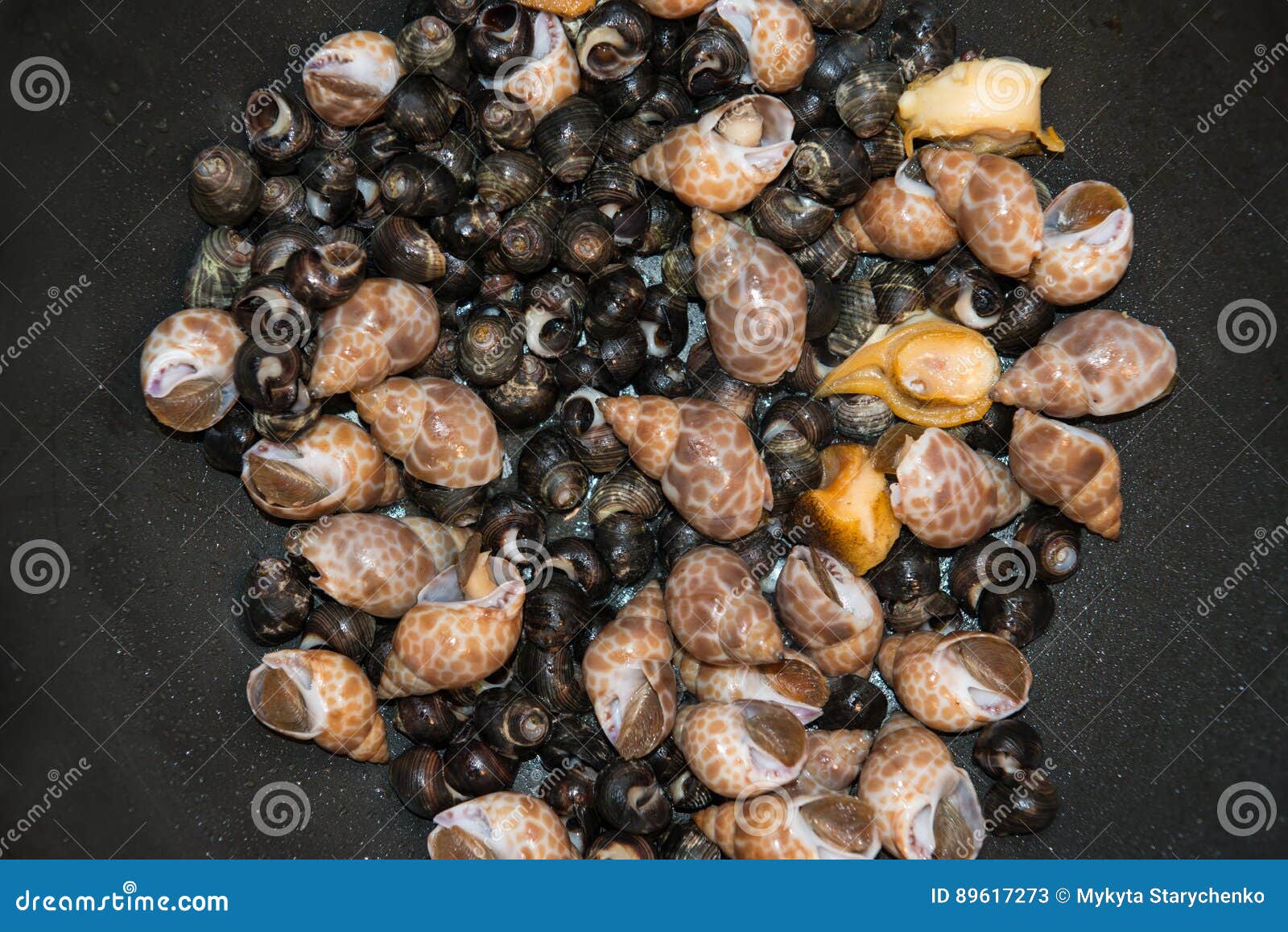 Fried Snails on the Pan. Exotic Seafood Concept. Stock Image - Image of ...