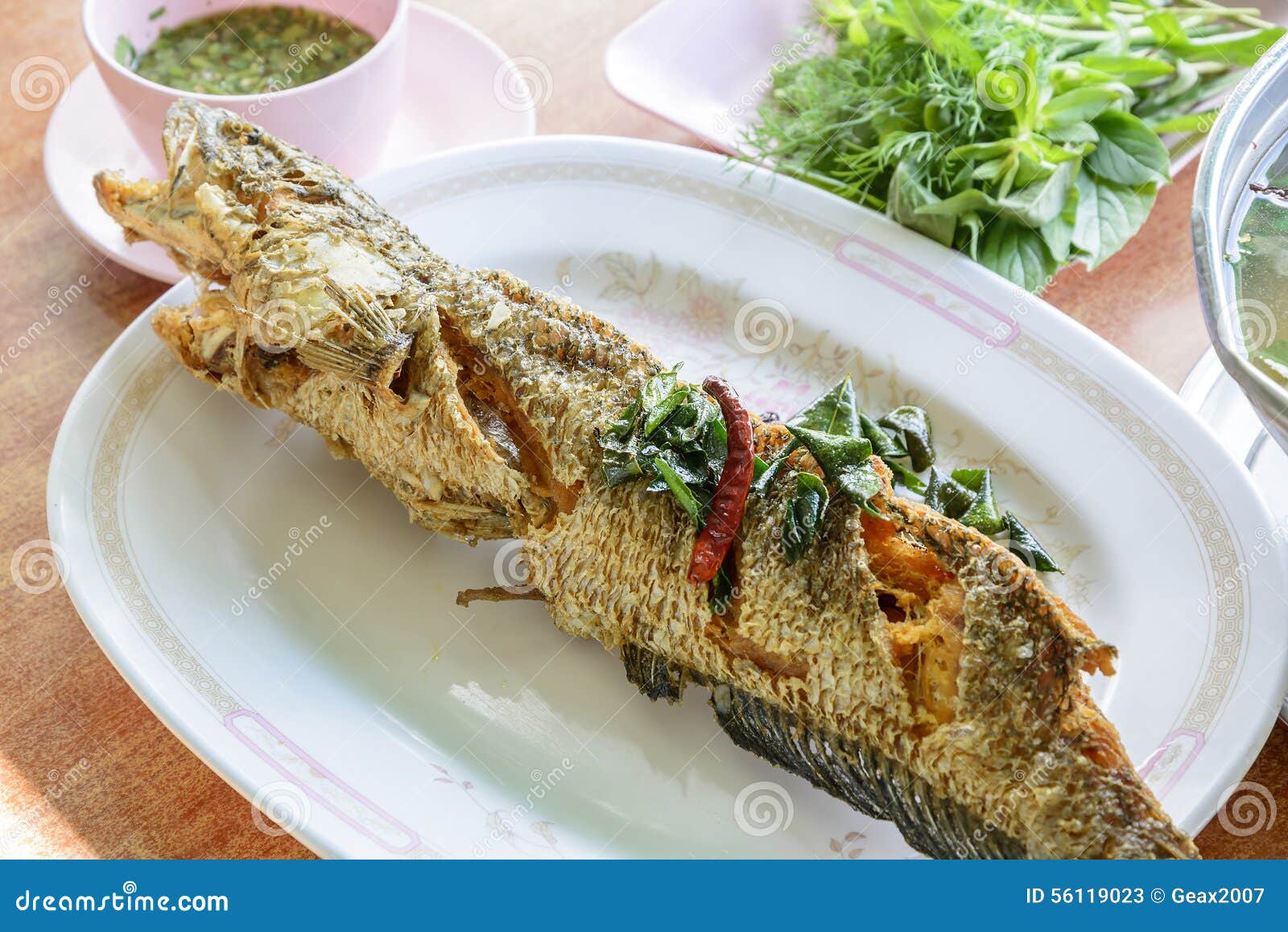 Fried snakehead fish stock image. Image of vegetable - 56119023