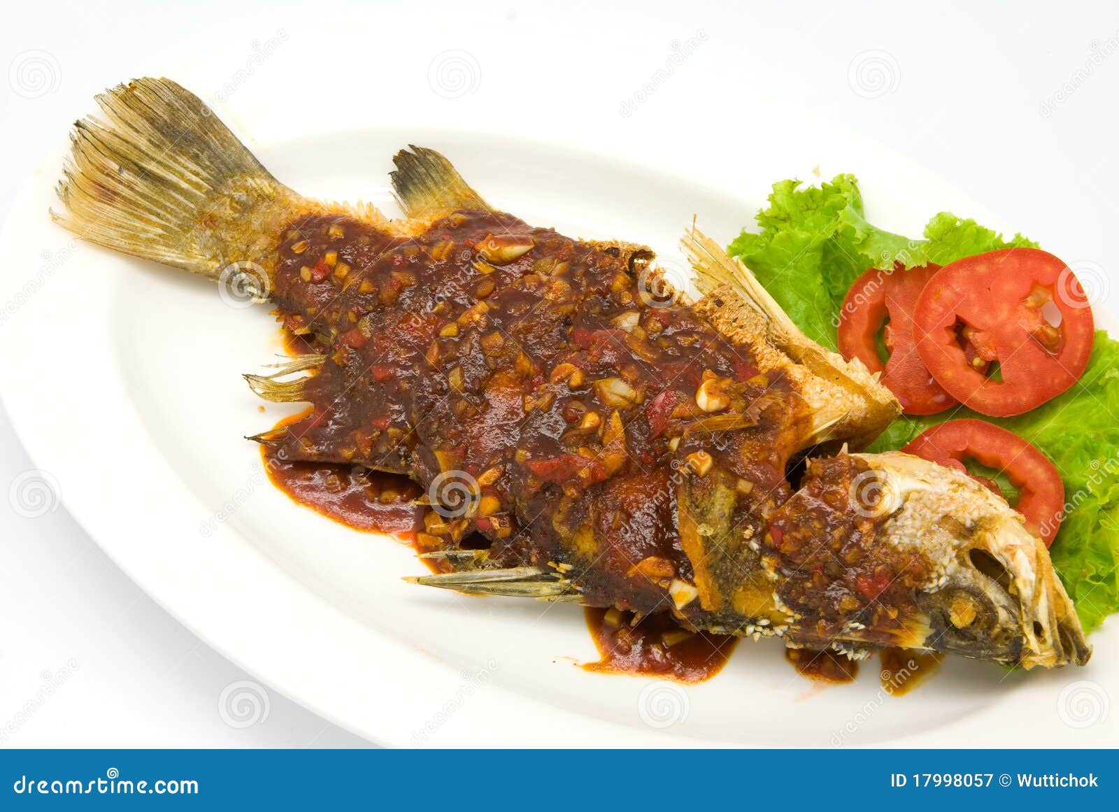 Fried Snapper With Chili Sauce Stock Image - Image of piece, food: 17998057