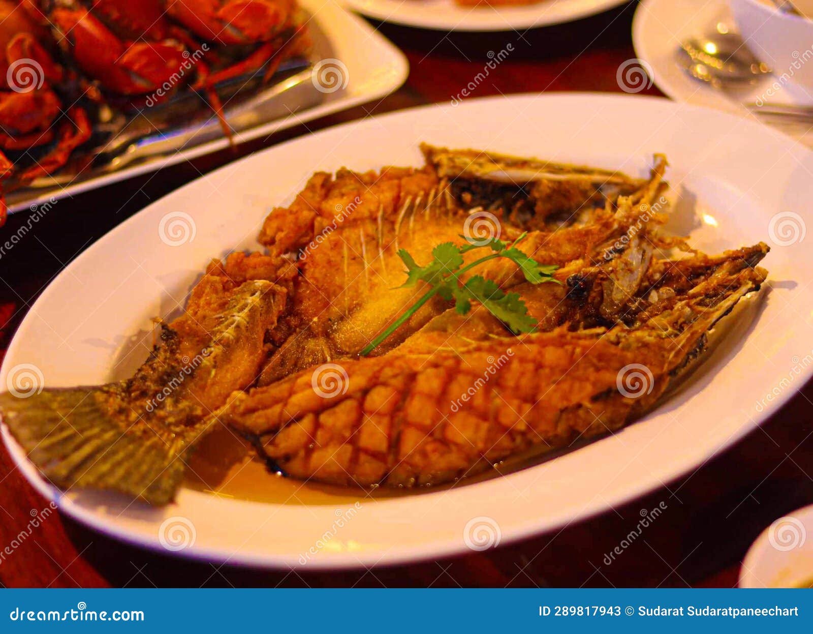 Fried snapper with fish stock image. Image of meal, dish - 289817943