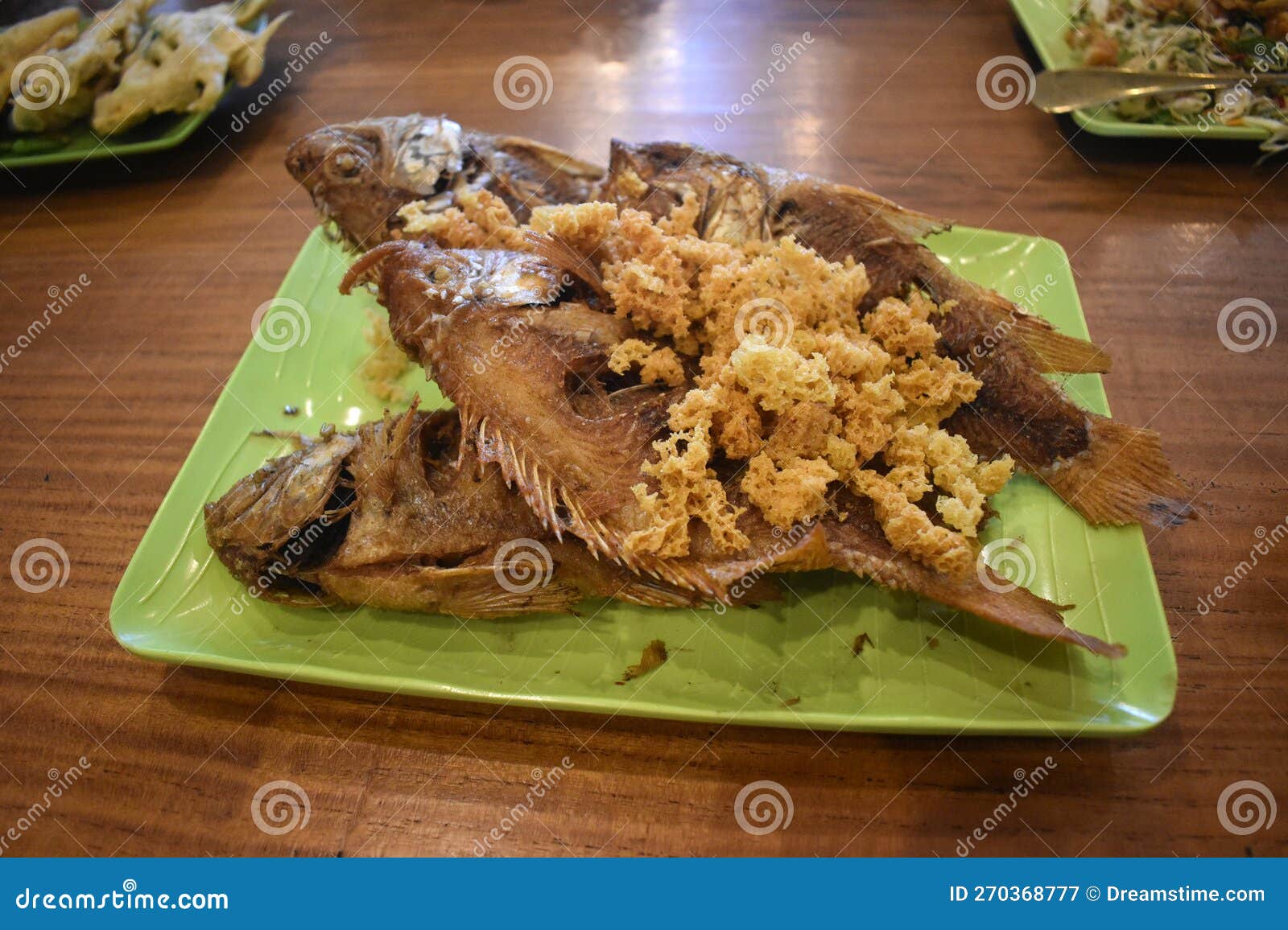 Fried Snapper Served on a Green Plate Stock Image - Image of green ...