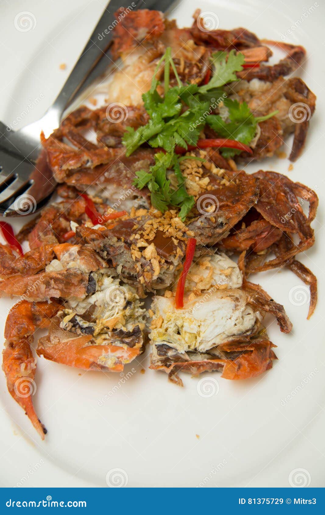 Fried Soft Shell Crab with Garlic Stock Image - Image of herb, gourmet ...